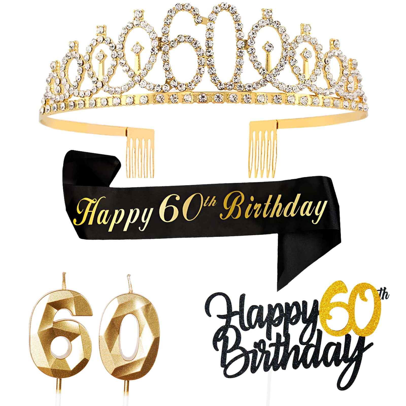 60th Birthday Gifts Decorations for Women,Including 60 Year Black Gold Birthday Cake Topper,60th ...