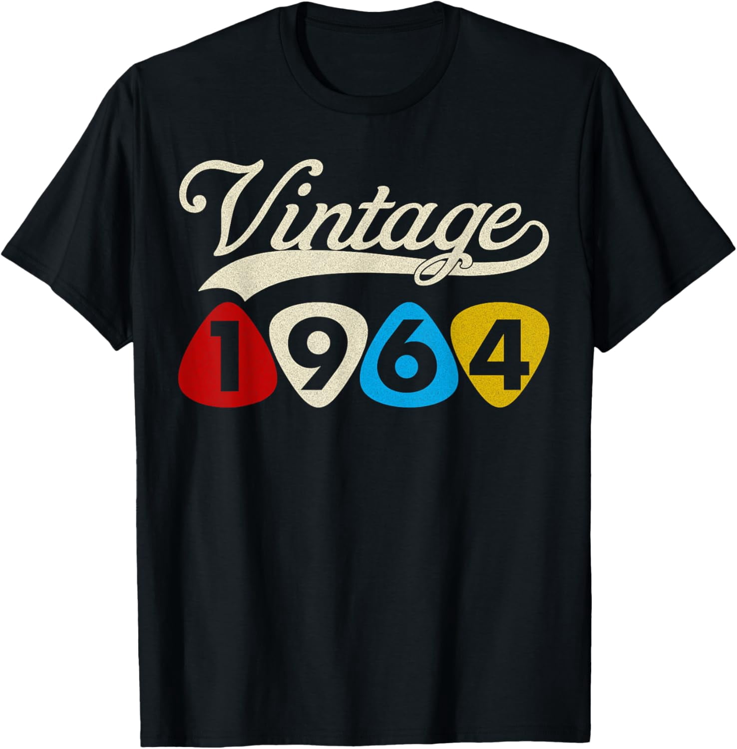 60th Birthday Gifts Men Women Guitar Pick Retro Vintage 1964 T-Shirt ...