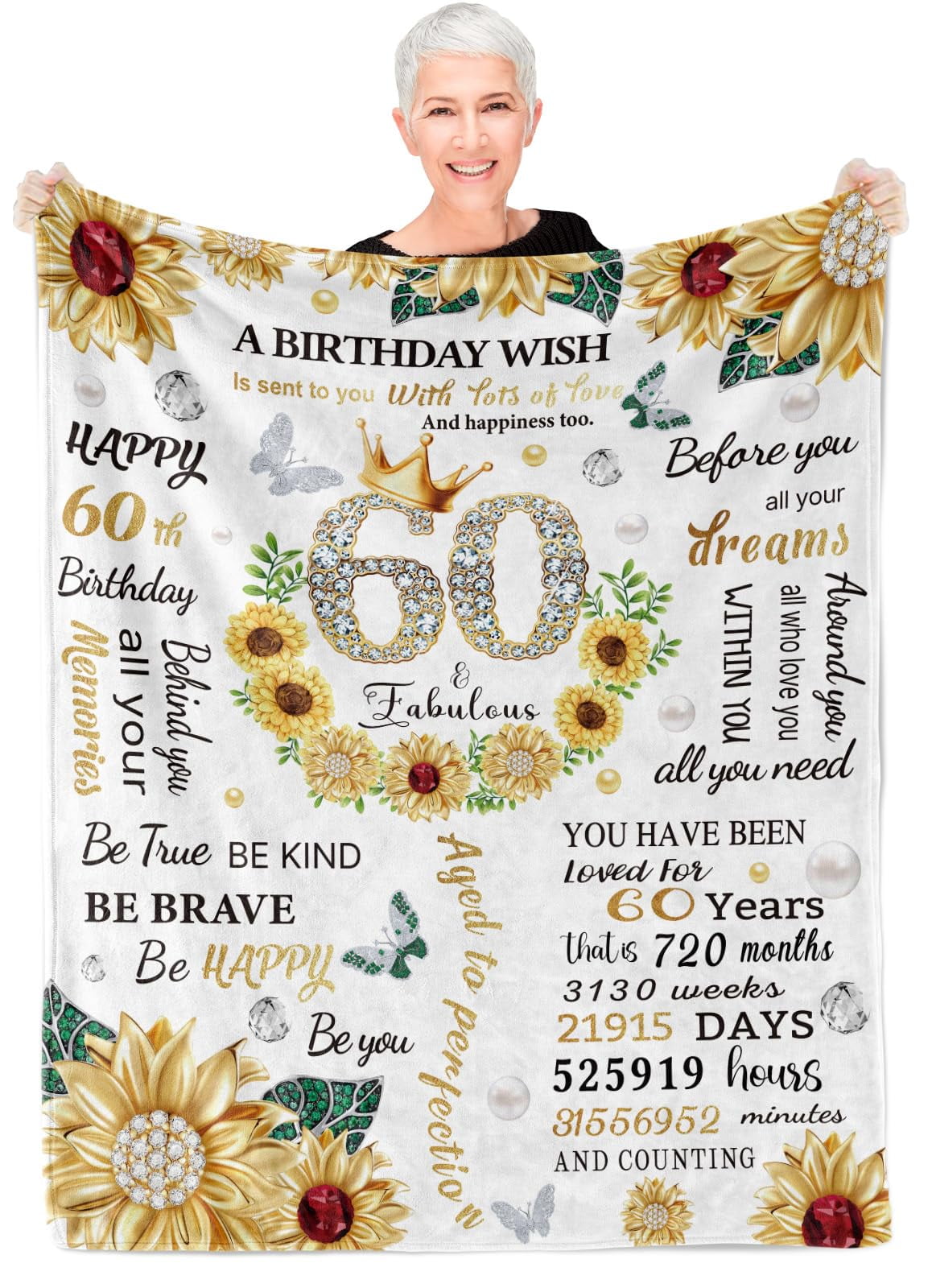 60th Birthday Gifts for Women, 60th Birthday Gift Ideas Sunflower Throw ...
