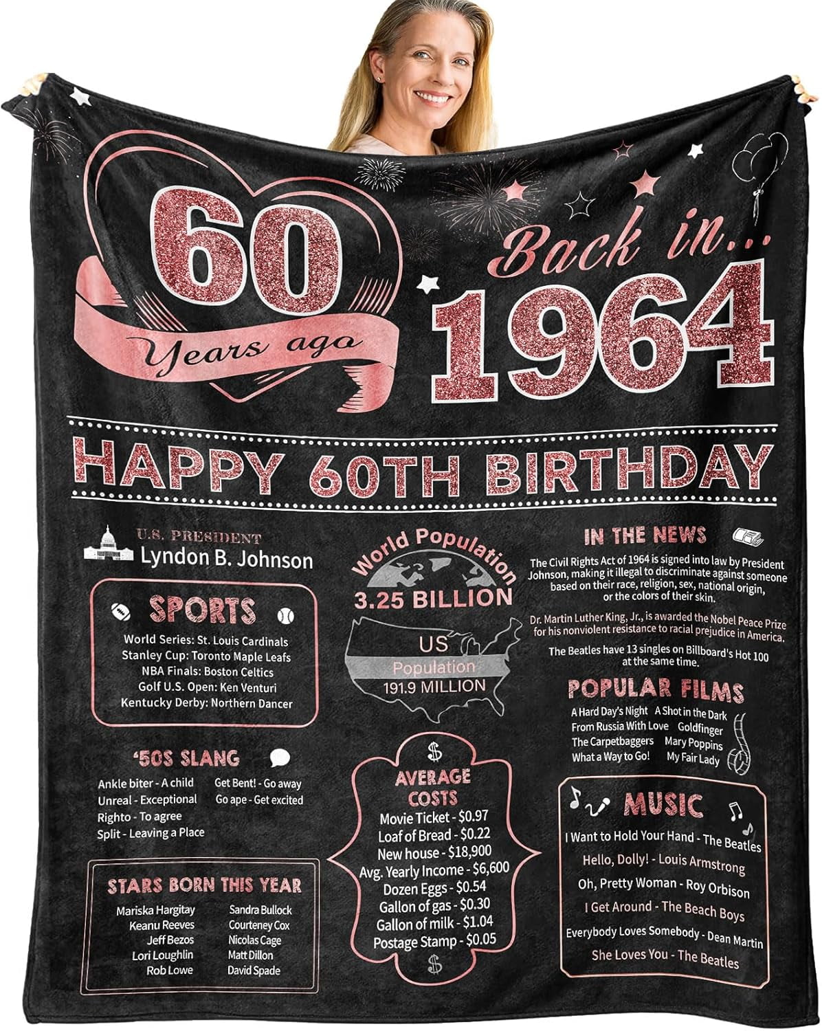 60th Birthday Gifts for Women Blanket 50x60x60 Year Old Woman, 60th Birthday Decorations Women ...