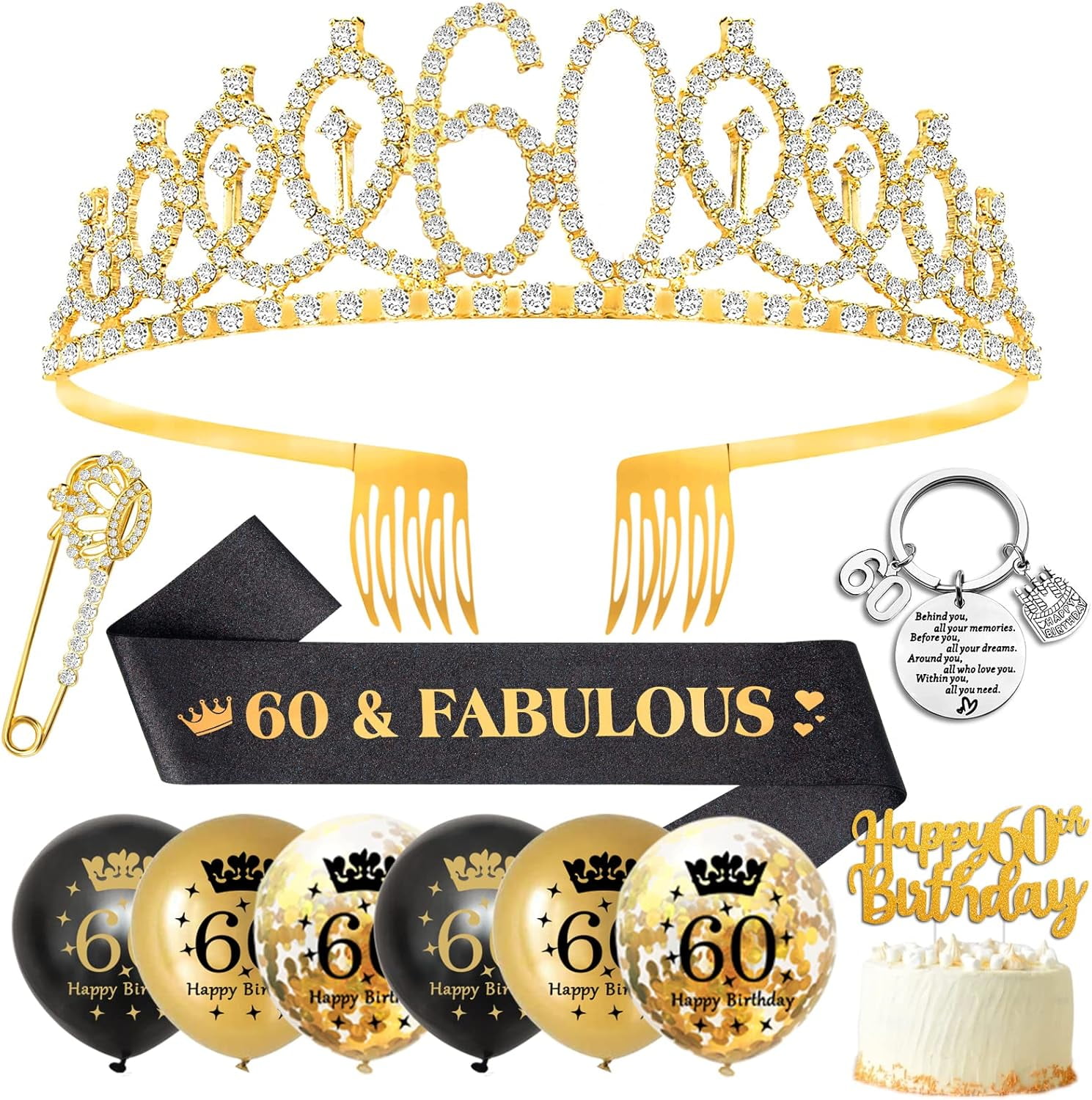 60th Birthday Gifts for Women, 60th Birthday Decorations 60th Birthday Sash and Tiara,Tiara ...