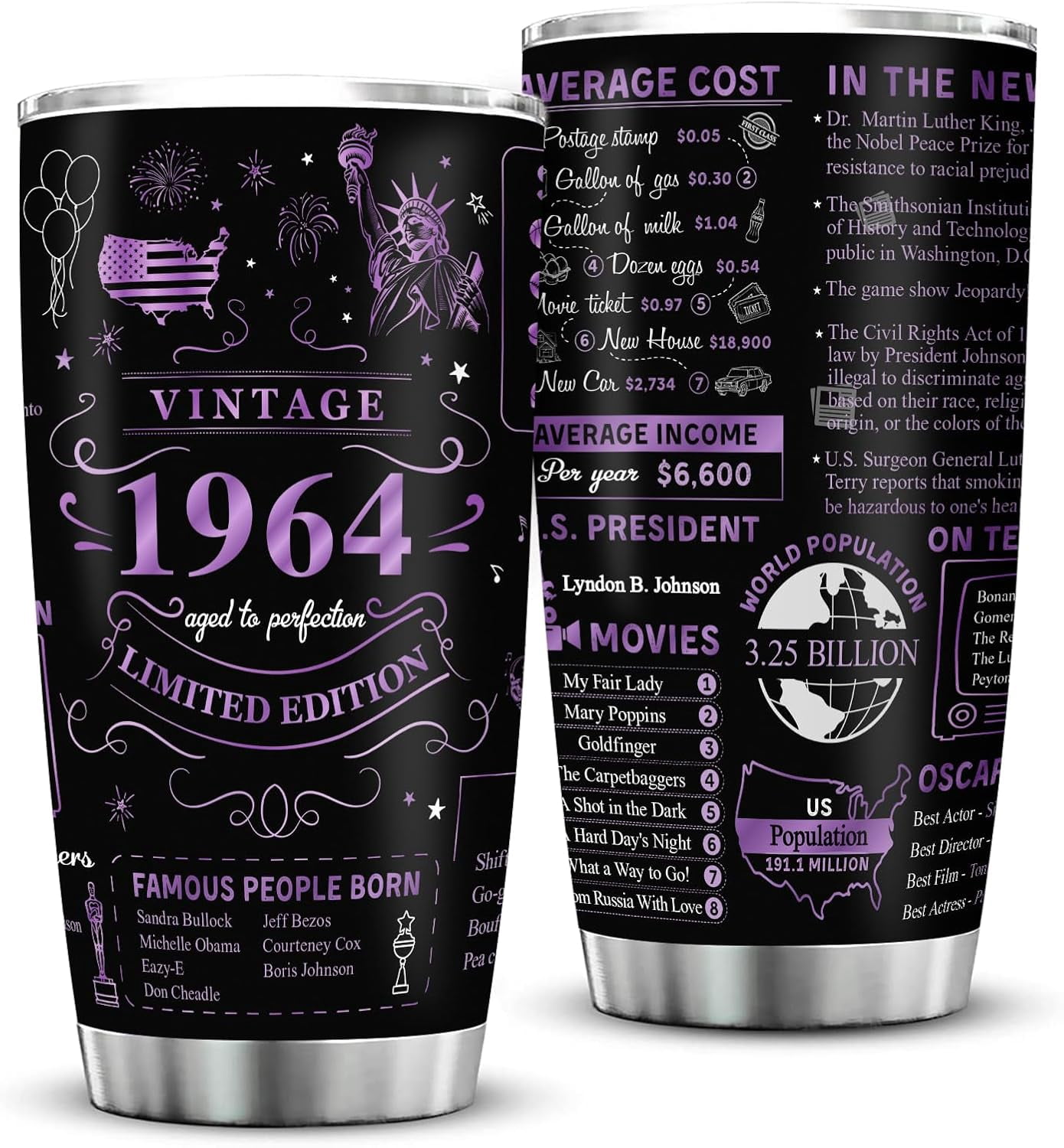 60th Birthday Gifts for Women Men Friends Vintage 1964 Tumblers 60 Year ...