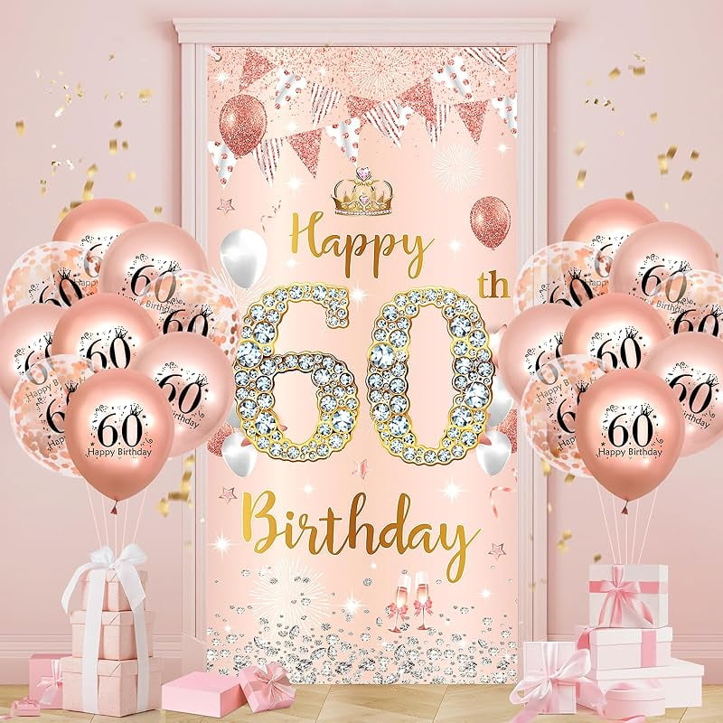 60th Birthday Party Decorations for Women Rose Gold Happy 18th Birthday Banner with 18pcs 18th ...