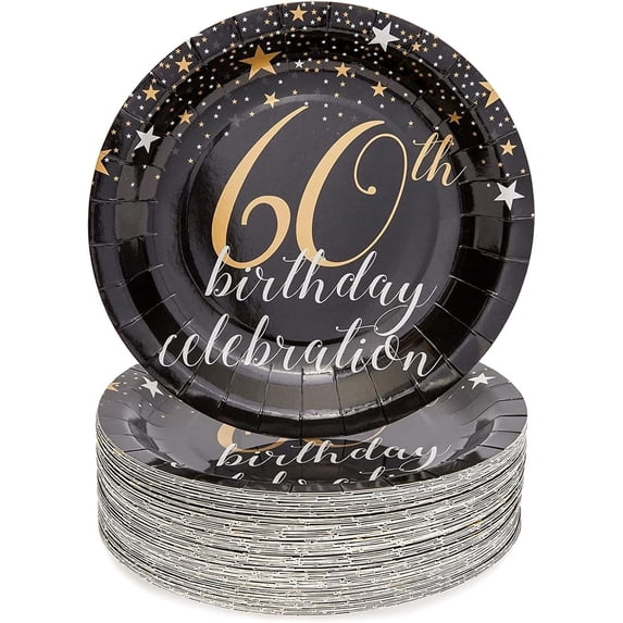 60th Birthday Party Paper Plates - c Black & Gold Design for 60th ...