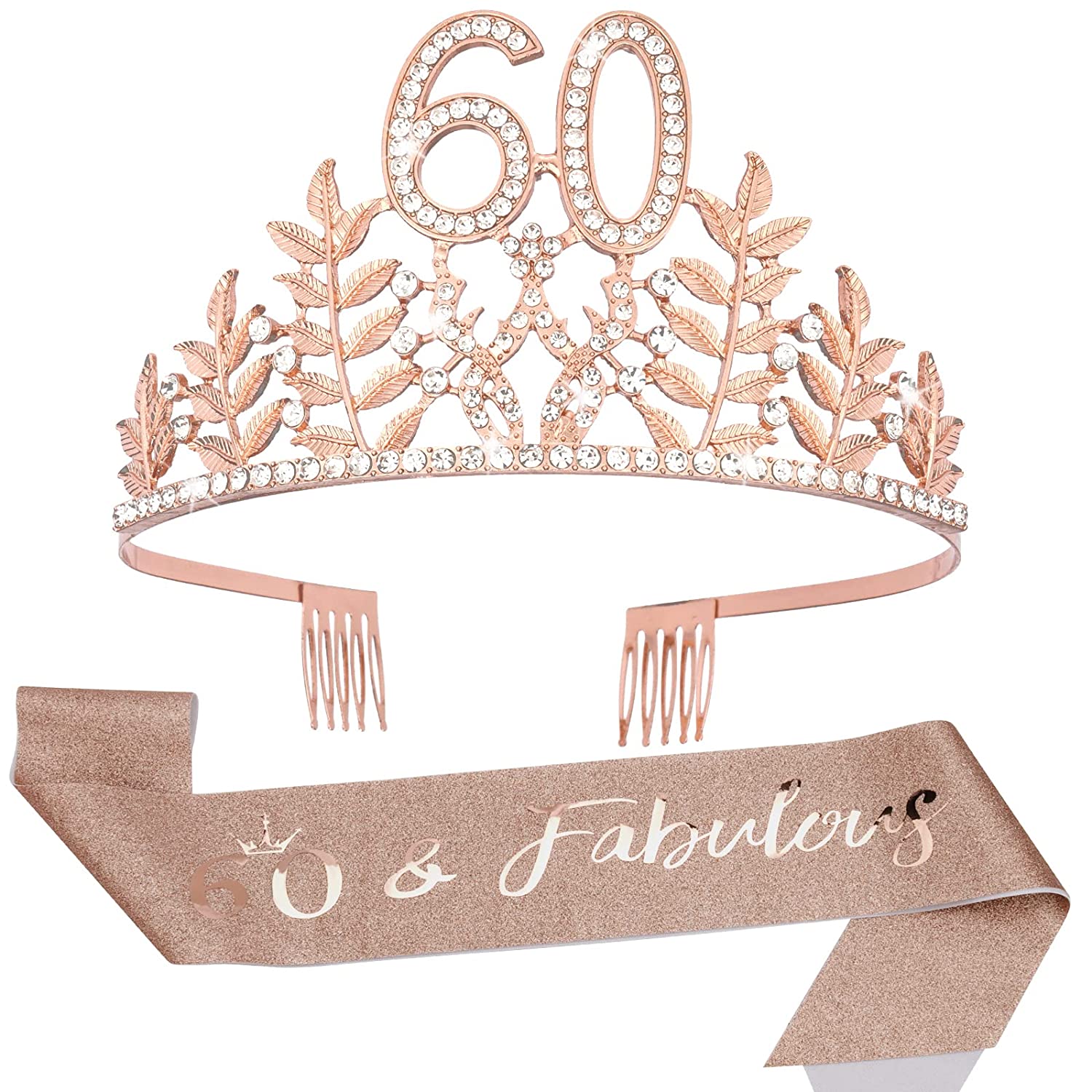 60th Birthday Sash and Tiara Set: Rose Gold Decorations for Women's 60th Birthday - Walmart.com