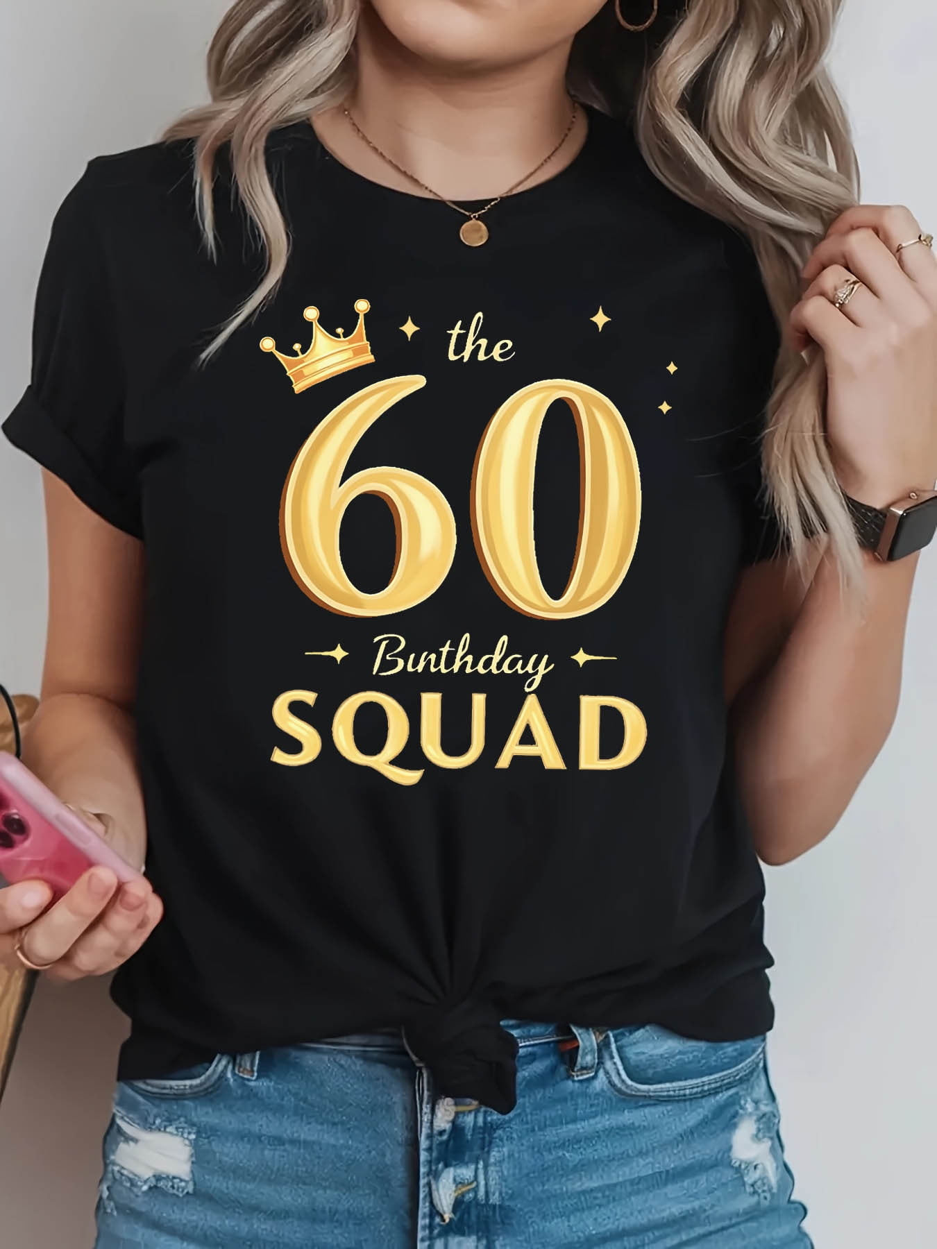 60th Birthday Squad Golden Crown and Numbers Graphic Black T Shirt for ...