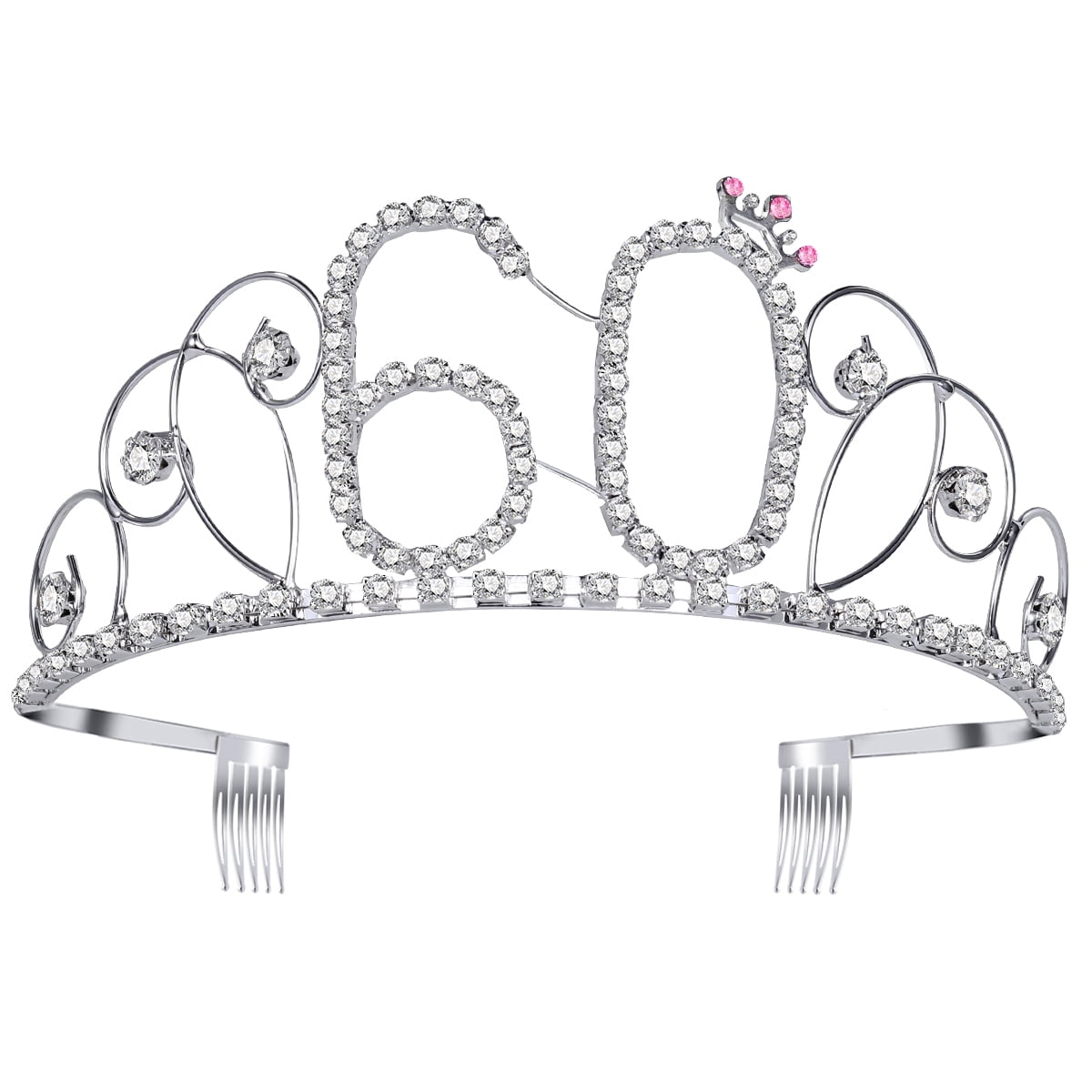 60th Birthday Tiara Crystal Rhinestone Birthday Tiara Queen Crowns Headband With Hair Combs Clip ...
