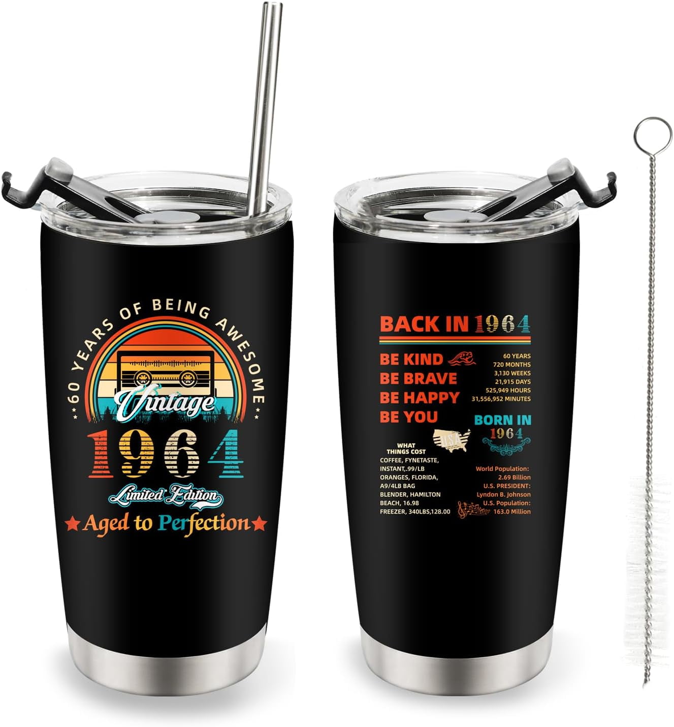 60th Birthday Tumbler for Women - 1964 Birthday Gifts for men 20 oz ...