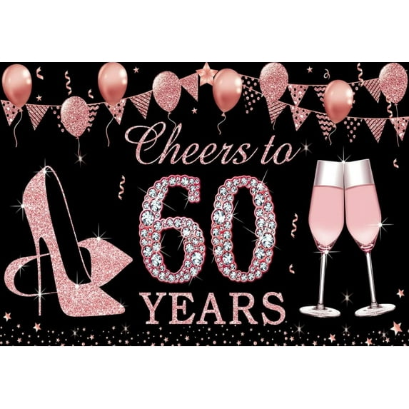 60th Birthday rations Cheers to 60 Years Banner Rose Gold Backdrop ...
