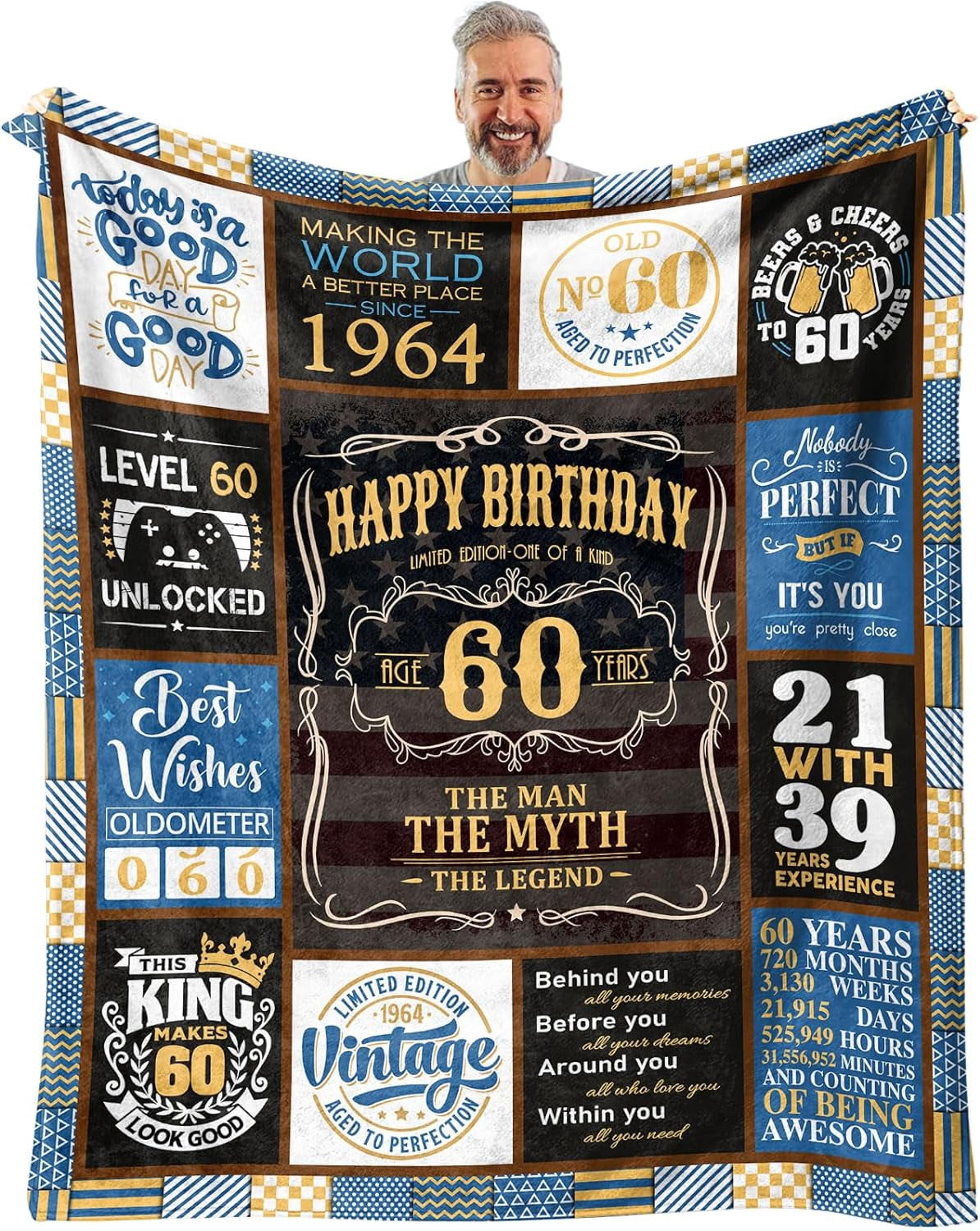 60th Blanket 60 x 50 inch, 60th Birthday Gifts for Men, 60 Year Old ...