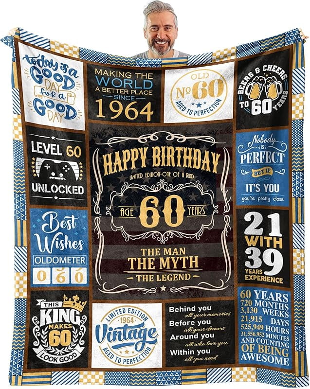 60th Blanket 80 x 60 inch, 60th Birthday Gifts for Men, 60 Year Old ...