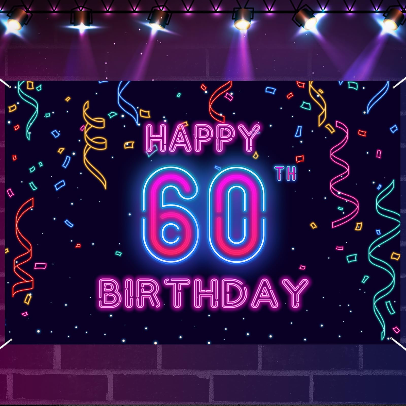 60th Neon Glow Happy Birthday Banner Let’s Glow Banner Backdrop ...