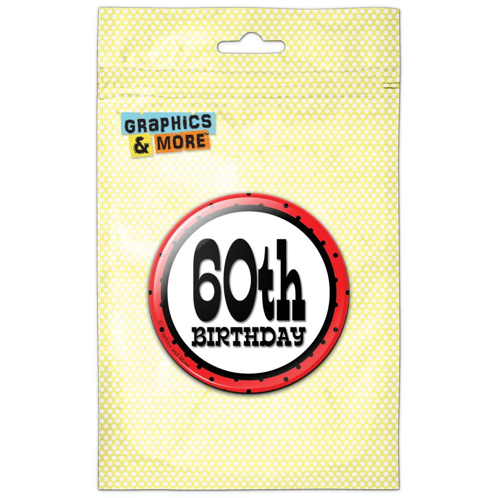 60th Sixtieth Birthday Red Black Polka Dots Pinback Button Pin Badge ...