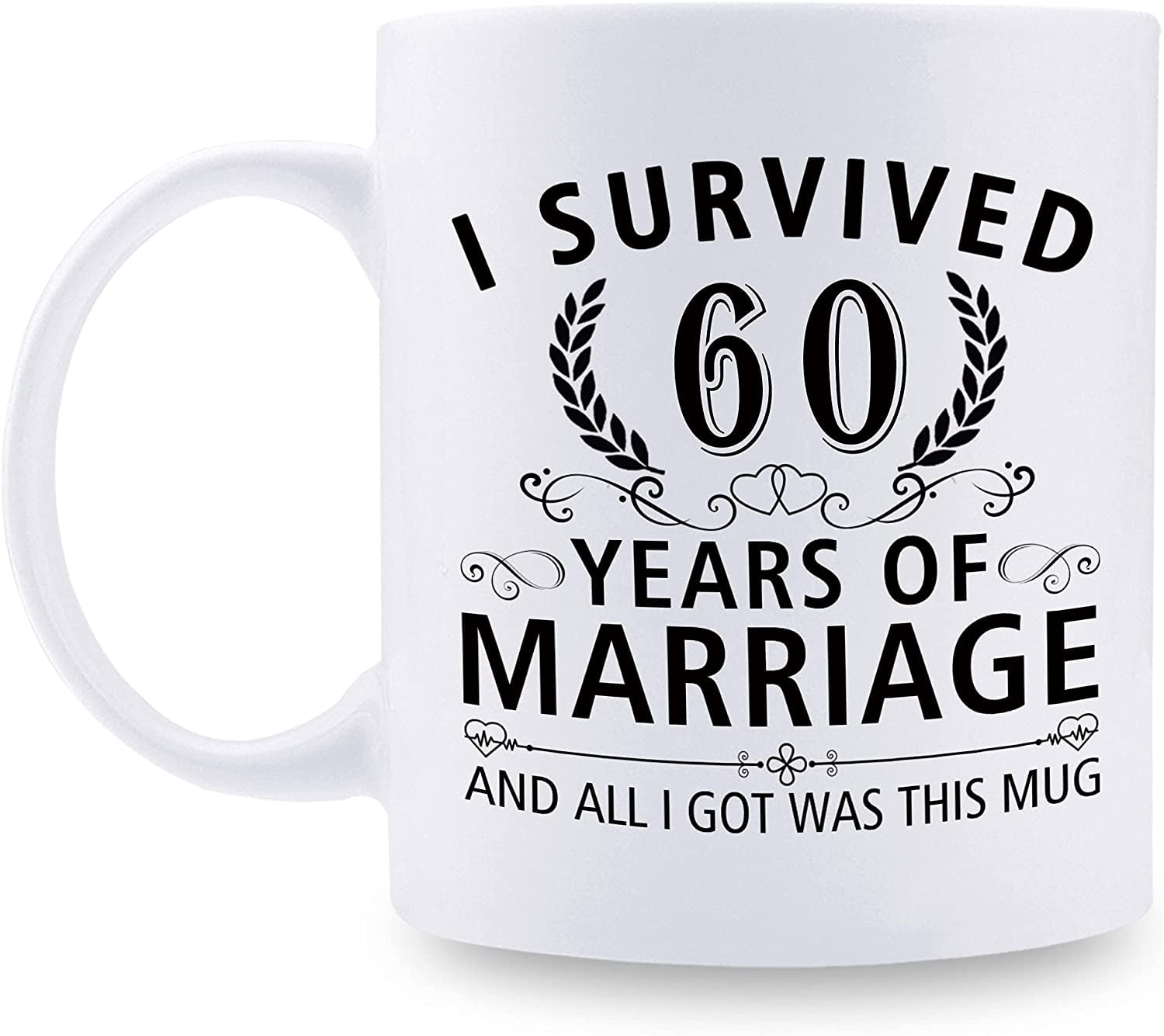60th Wedding Anniversary Mugs for Couple Husband Wife - I Survived 60 ...