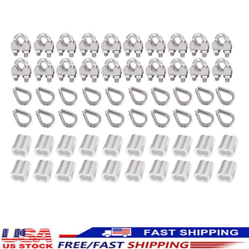 60x M3 Stainless Steel Wire Rope Cable Clip clamp Aluminum Crimping ...