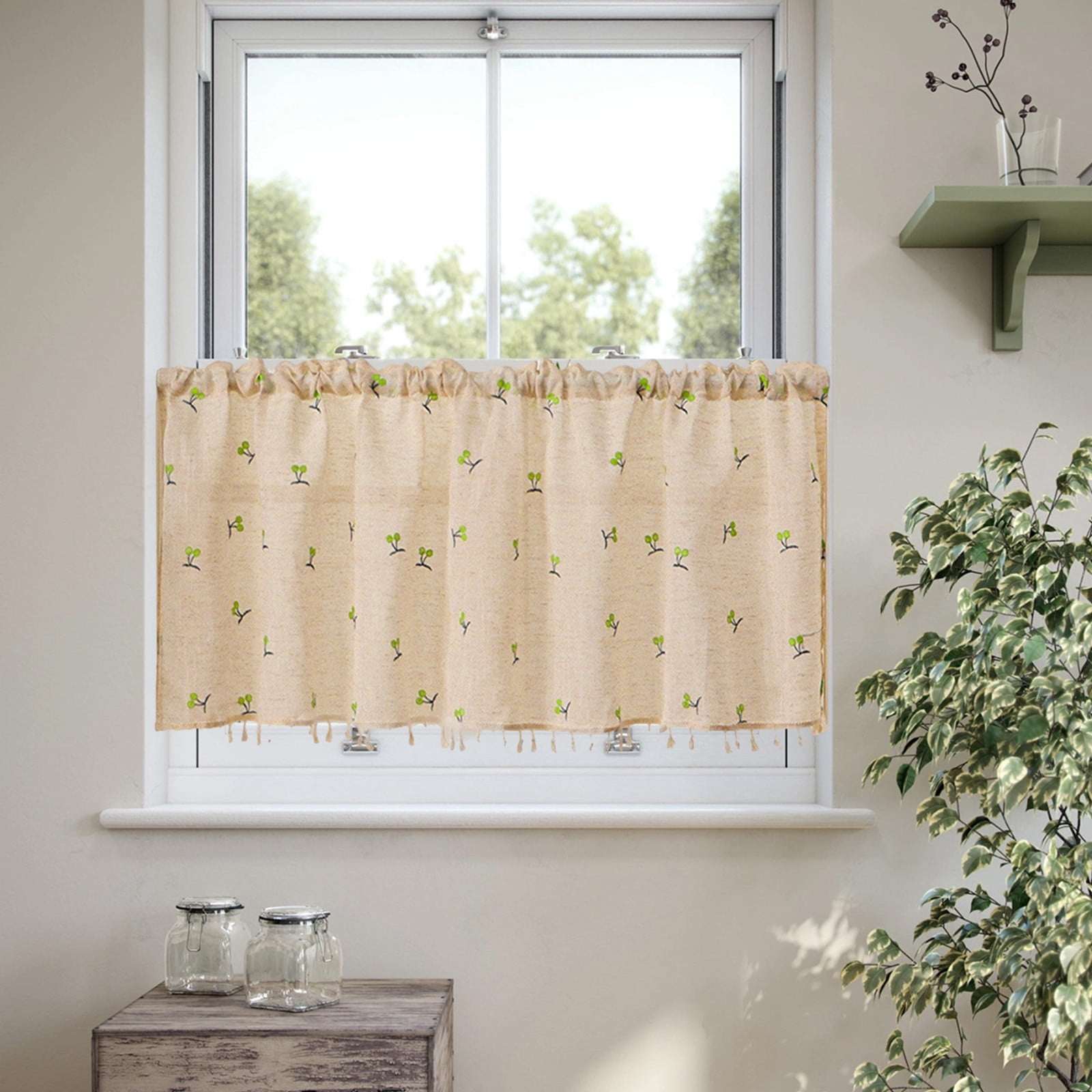 60x100cm Atmospheric Short Linen Curtain, Cafe Style Bedroom Window ...
