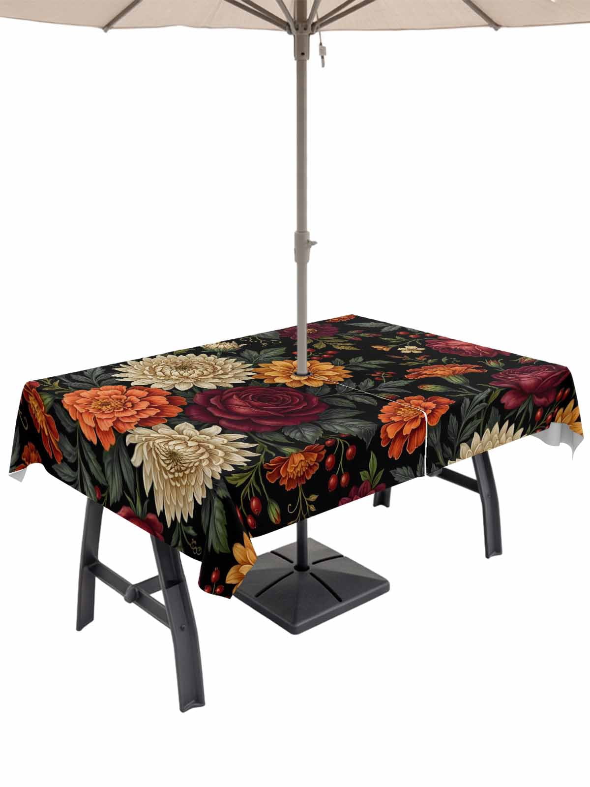 60x102 Inch Outdoor Tablecloth with Umbrella Hole Zipper Rectangle Boho ...