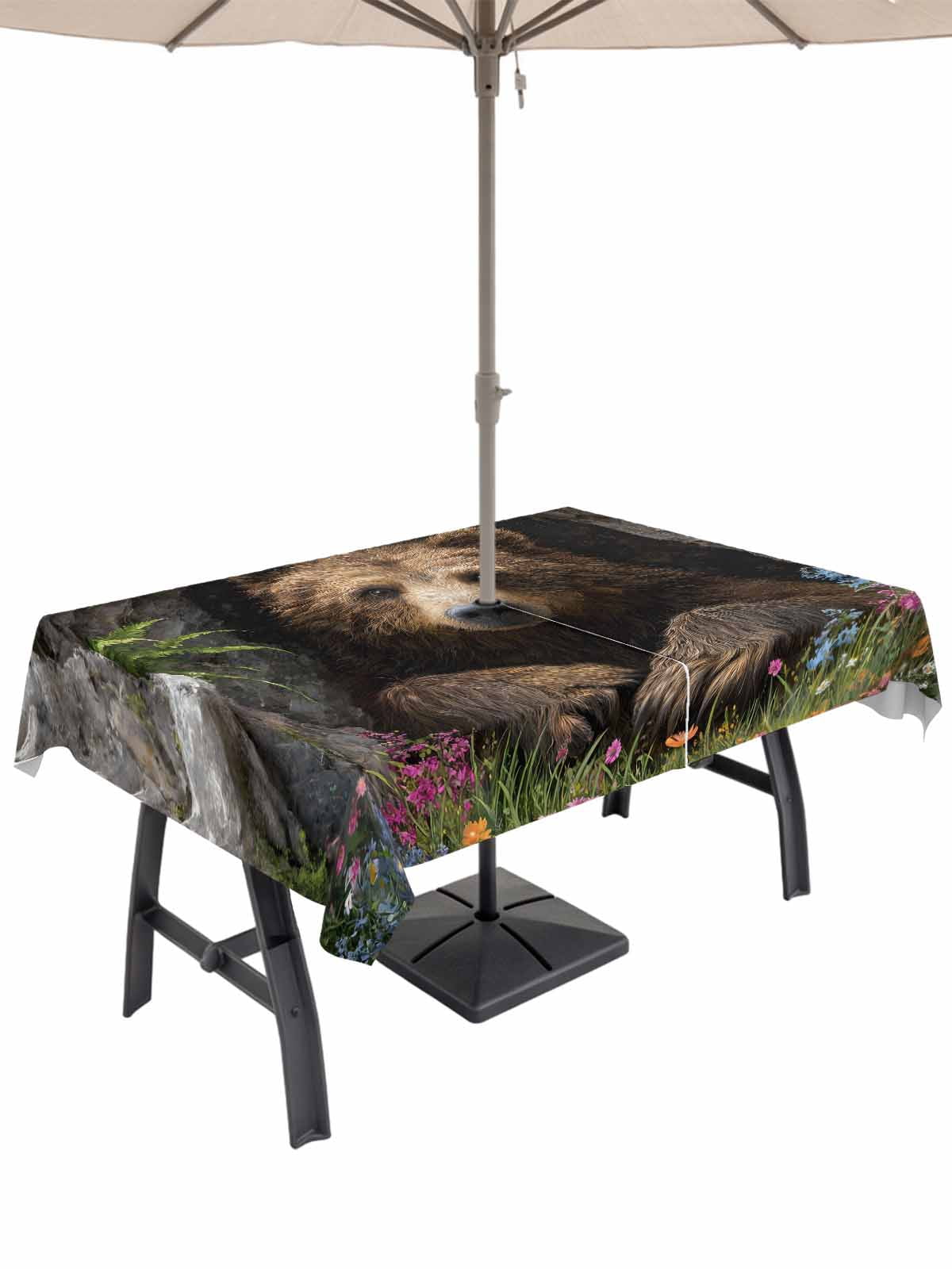 60x102 Inch Outdoor Tablecloth with Umbrella Hole Zipper Rectangle ...
