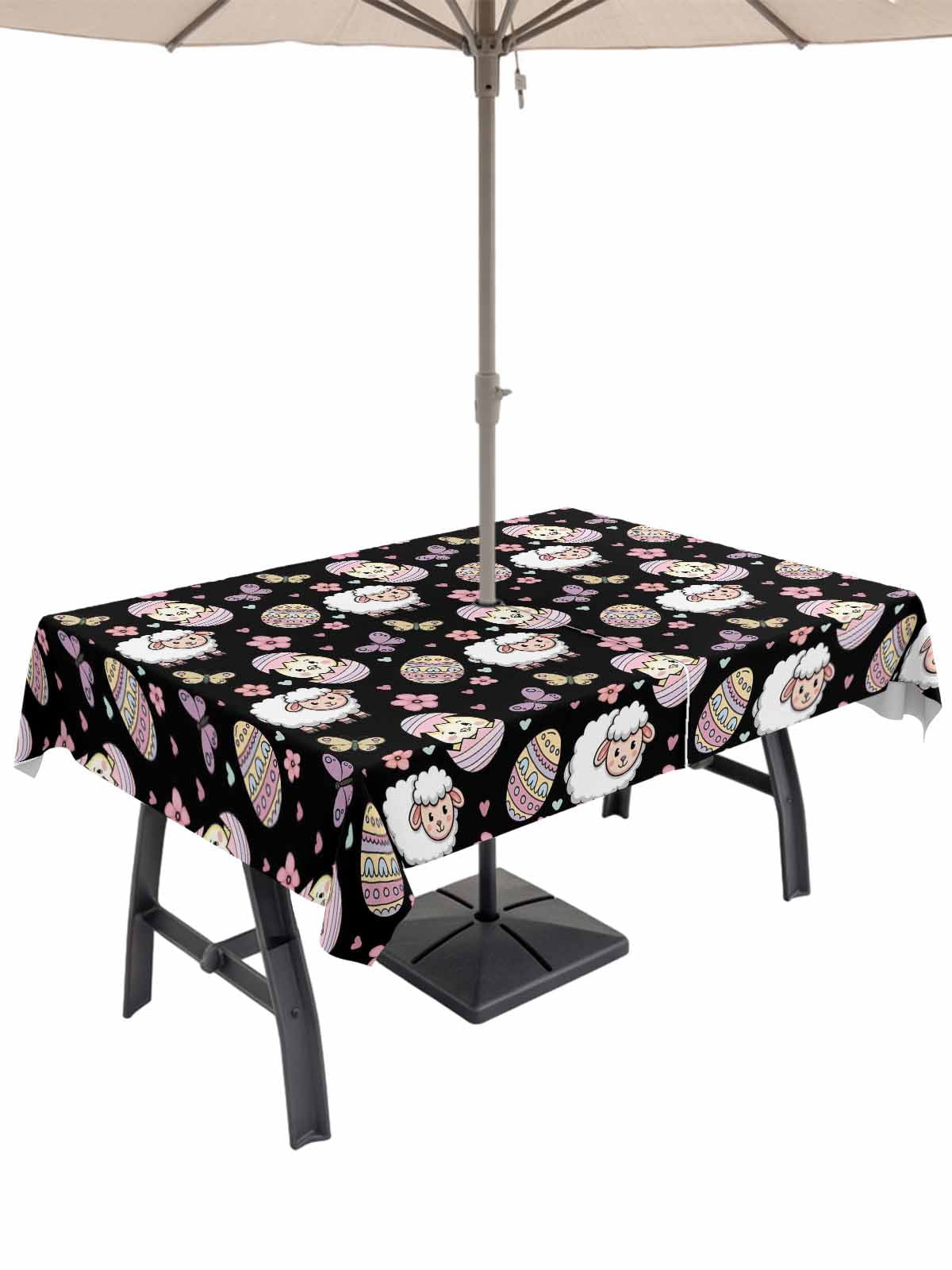 60x102 Inch Outdoor Tablecloth with Umbrella Hole Zipper Rectangle ...