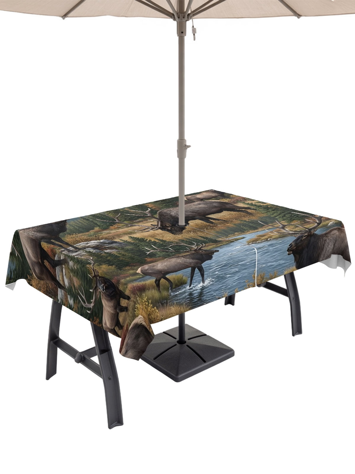 60x102 Inch Outdoor Tablecloth with Umbrella Hole Zipper Rectangle Grey ...