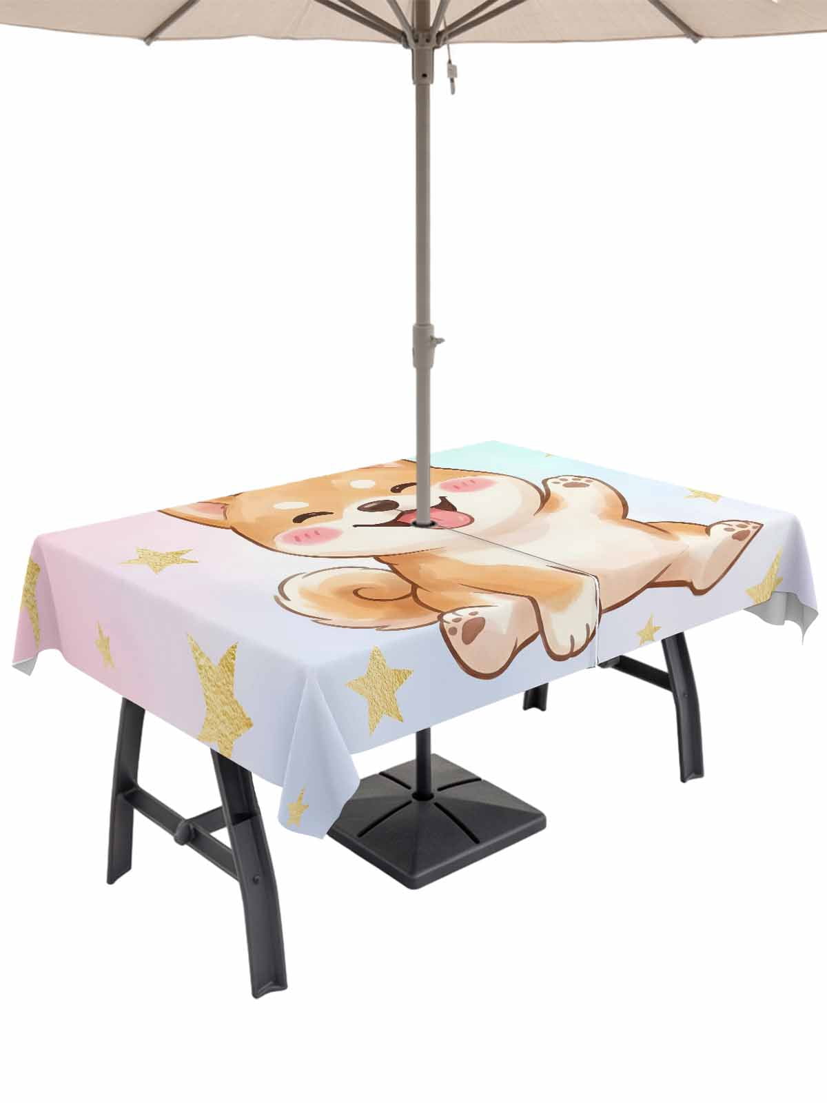 60x102 Inch Outdoor Tablecloth with Umbrella Hole Zipper Rectangle ...