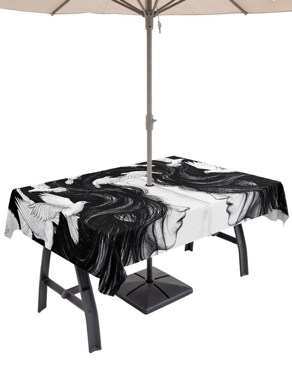 60x102 Inch Outdoor Tablecloth with Umbrella Hole Zipper Rectangle ...