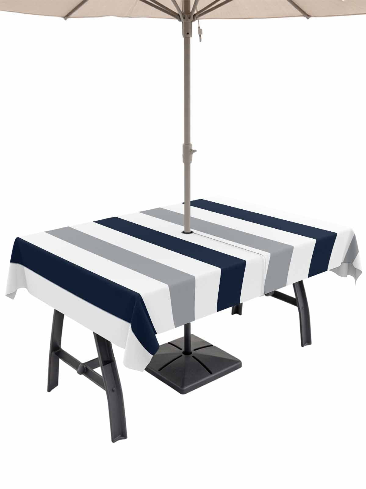 60x102 Inch Outdoor Tablecloth with Umbrella Hole Zipper Rectangle Navy ...