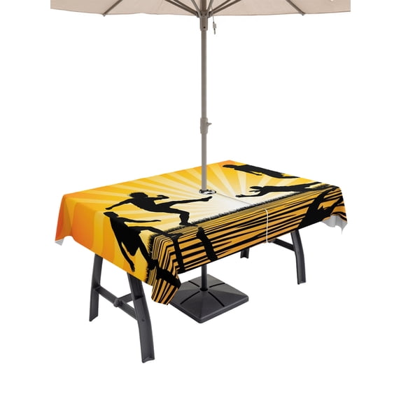 60x102 Inch Outdoor Tablecloth with Umbrella Hole Zipper Rectangle ...