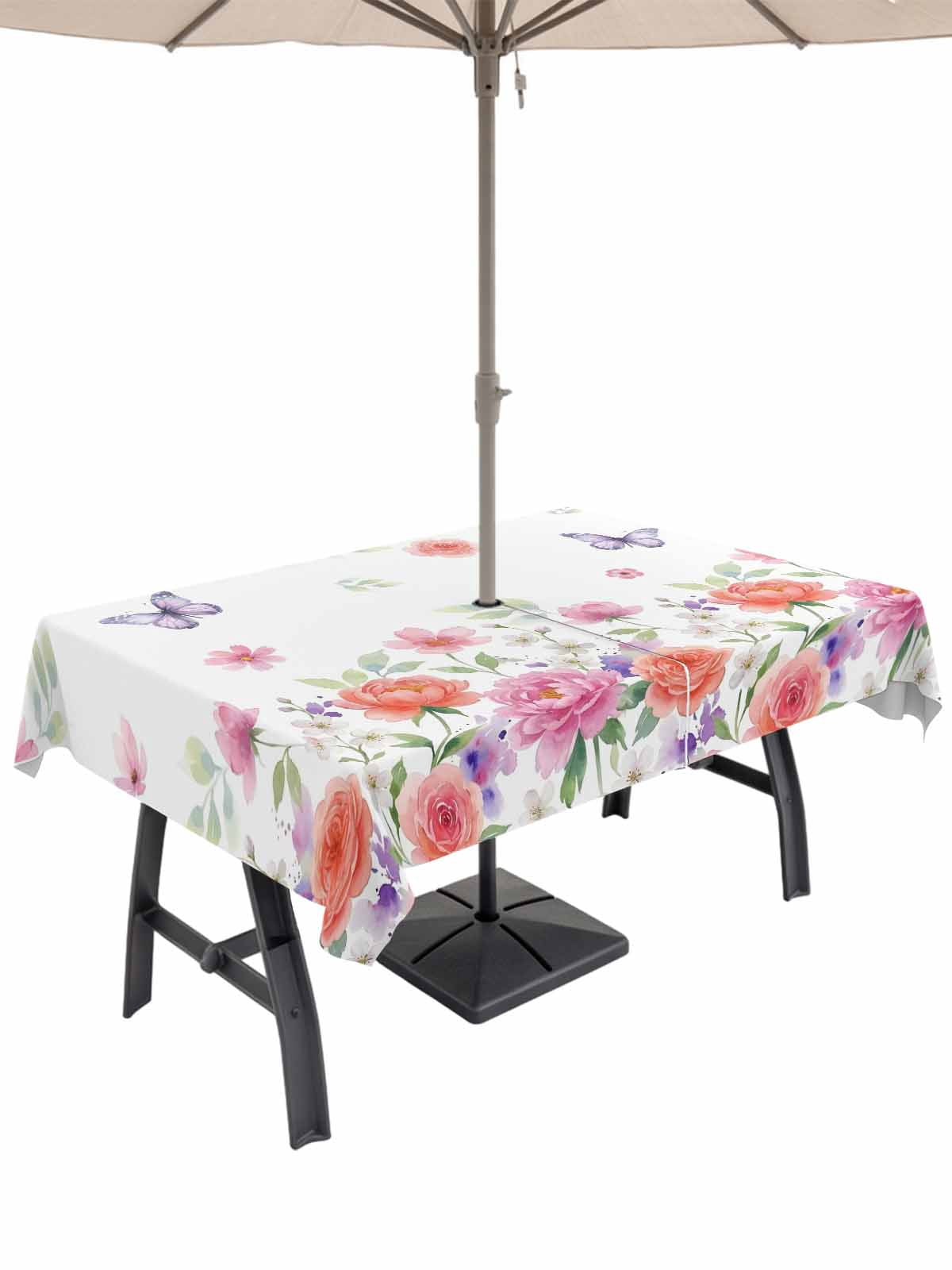 60x102 Inch Outdoor Tablecloth with Umbrella Hole Zipper Rectangle Pink ...