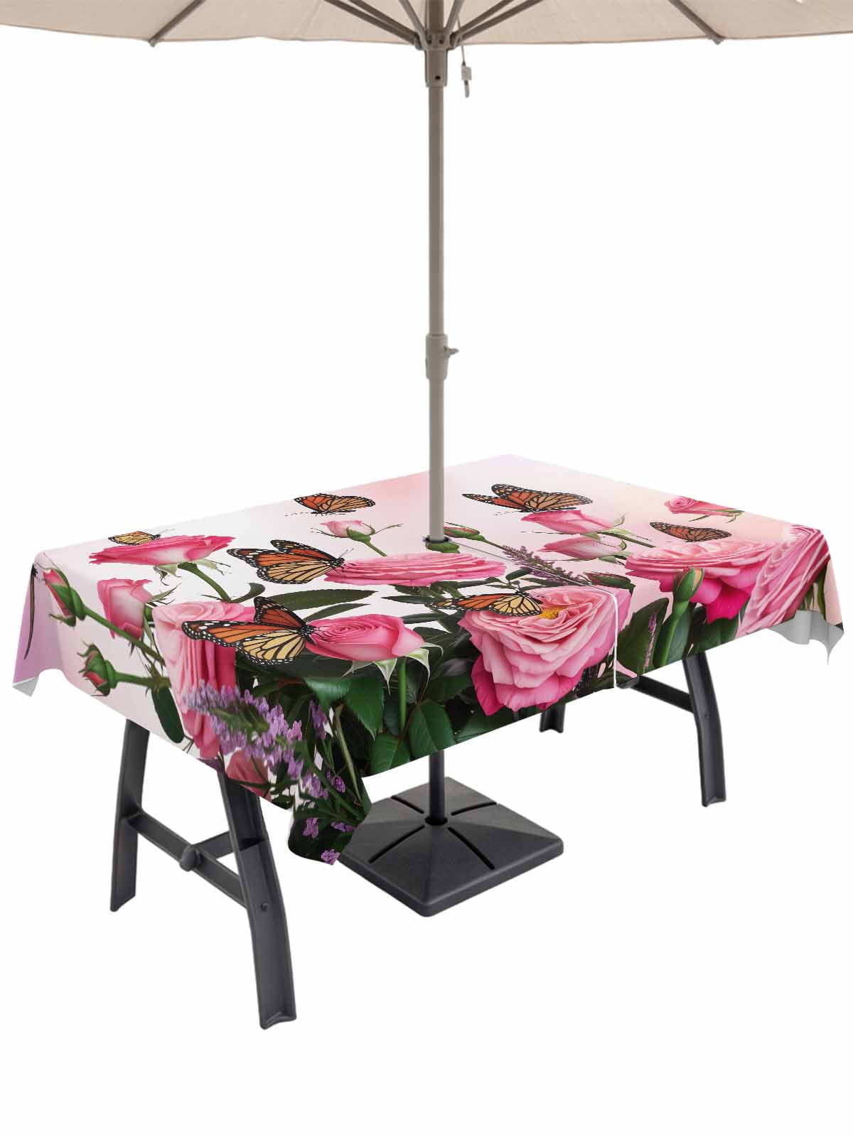 60x102 Inch Outdoor Tablecloth with Umbrella Hole Zipper Rectangle Pink ...