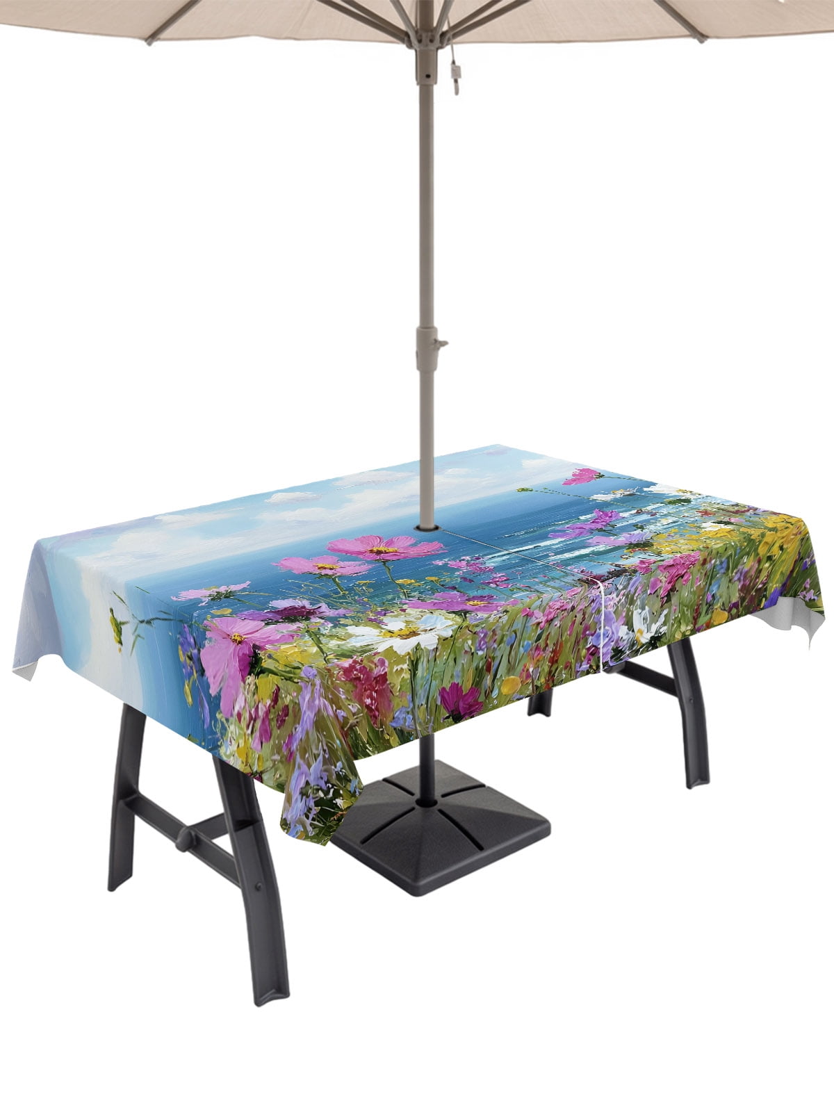 60x102 Inch Outdoor Tablecloth with Umbrella Hole Zipper Rectangle Pink ...