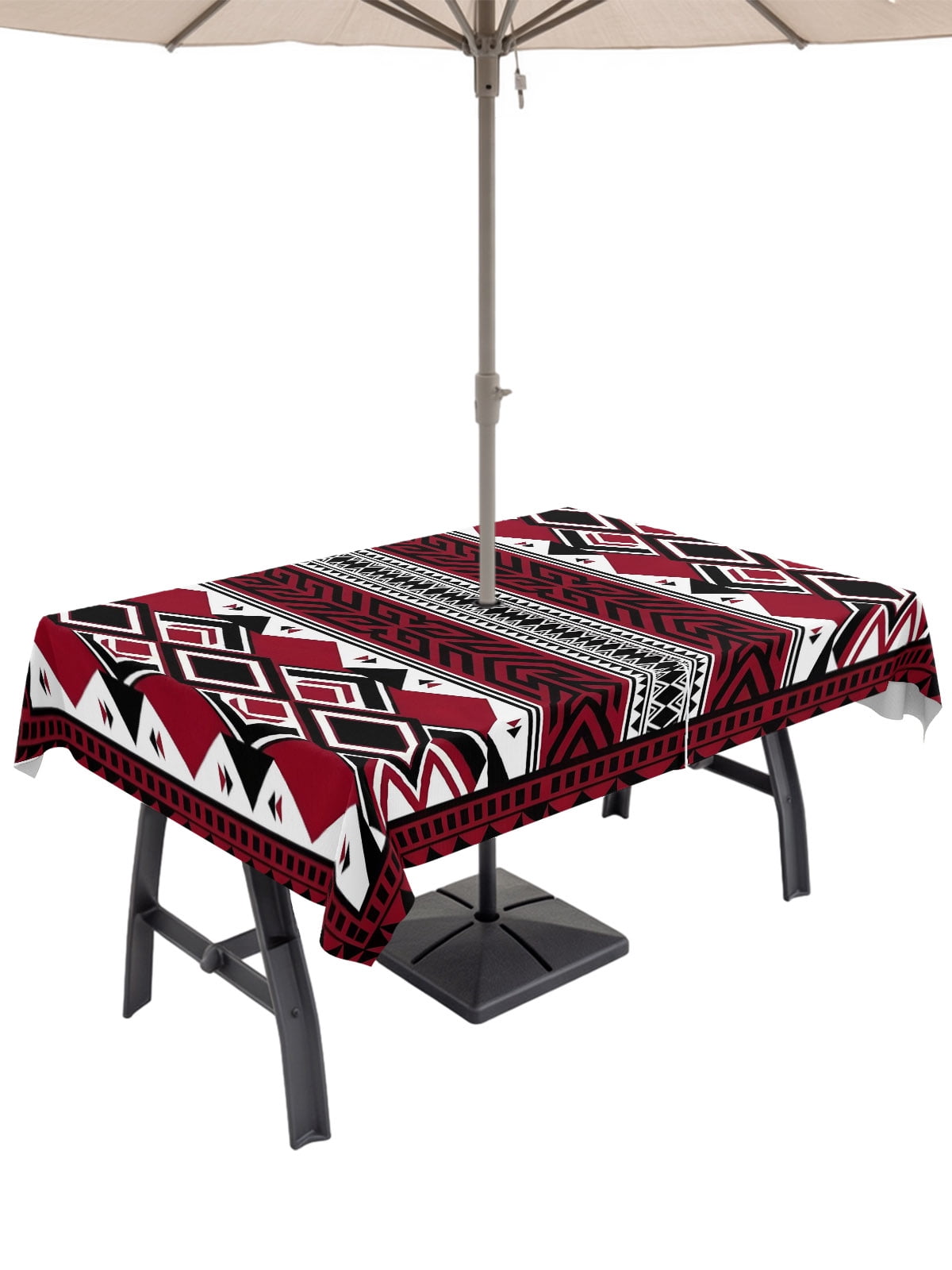 60x102 Inch Outdoor Tablecloth with Umbrella Hole Zipper Rectangle Red ...