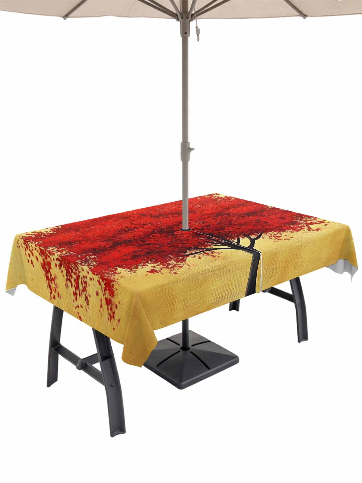 60x102 Inch Outdoor Tablecloth with Umbrella Hole Zipper Rectangle Red ...