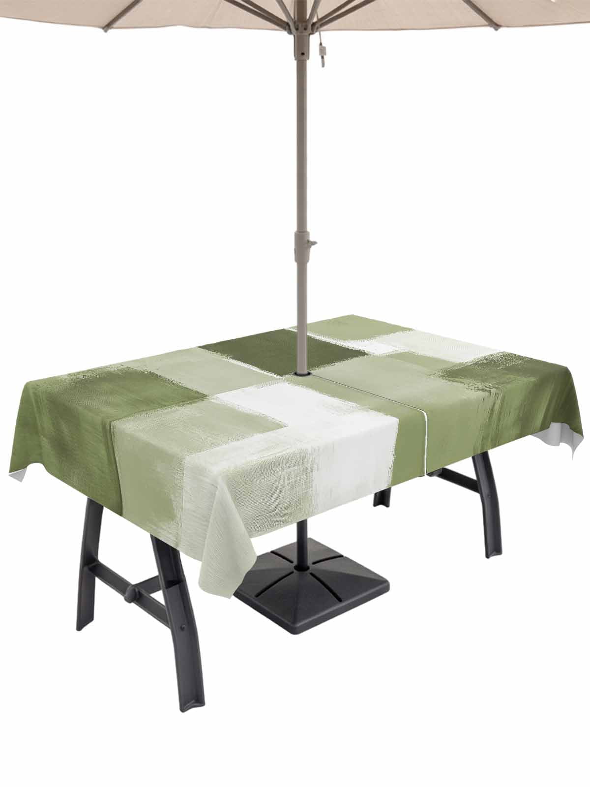 60x102 Inch Outdoor Tablecloth with Umbrella Hole Zipper Rectangle Sage ...