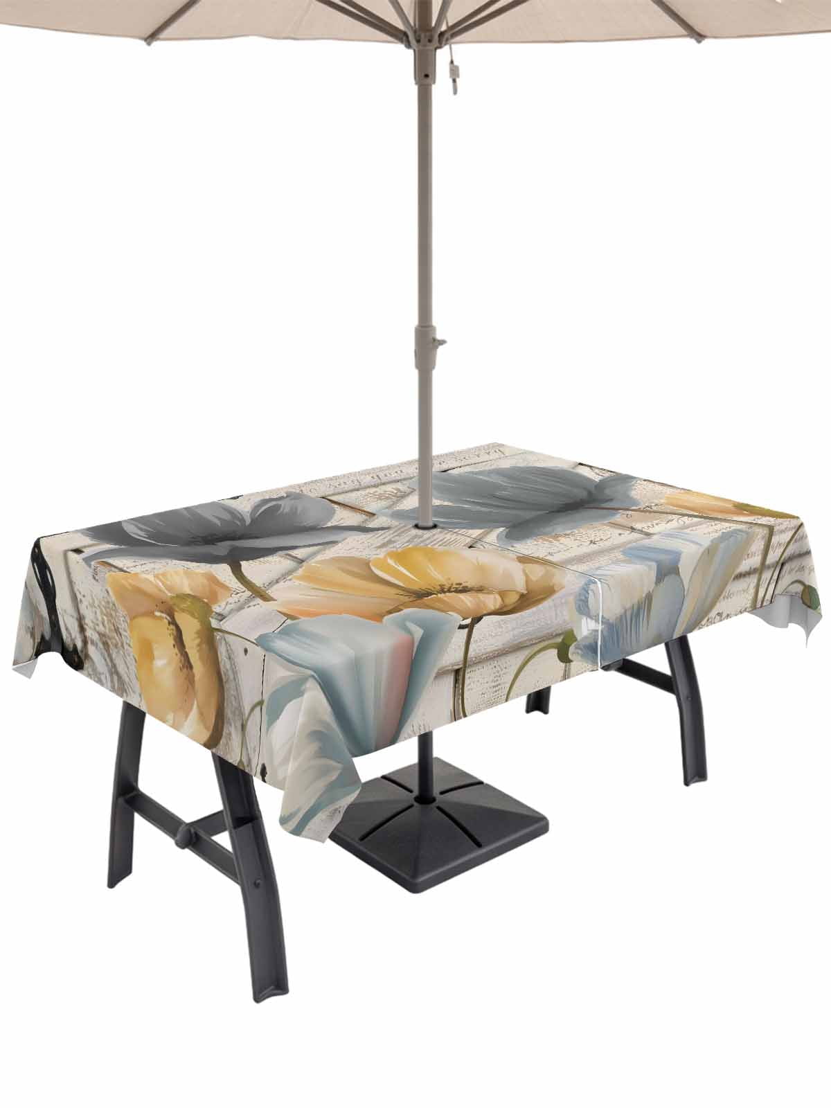 60x102 Inch Outdoor Tablecloth with Umbrella Hole Zipper Rectangle ...
