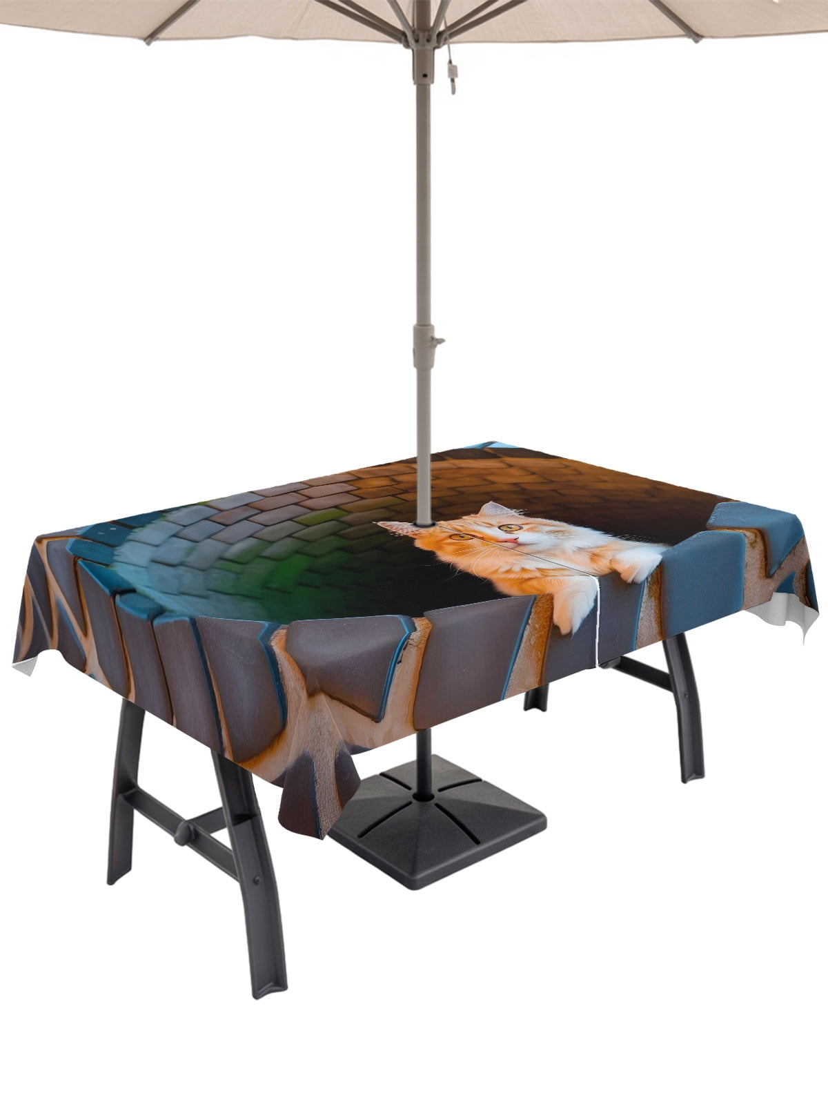60x102 Inch Outdoor Tablecloth with Umbrella Hole Zipper Rectangle ...
