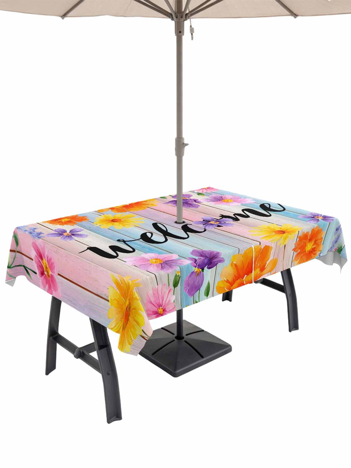 60x102 Inch Outdoor Tablecloth with Umbrella Hole Zipper Rectangle ...