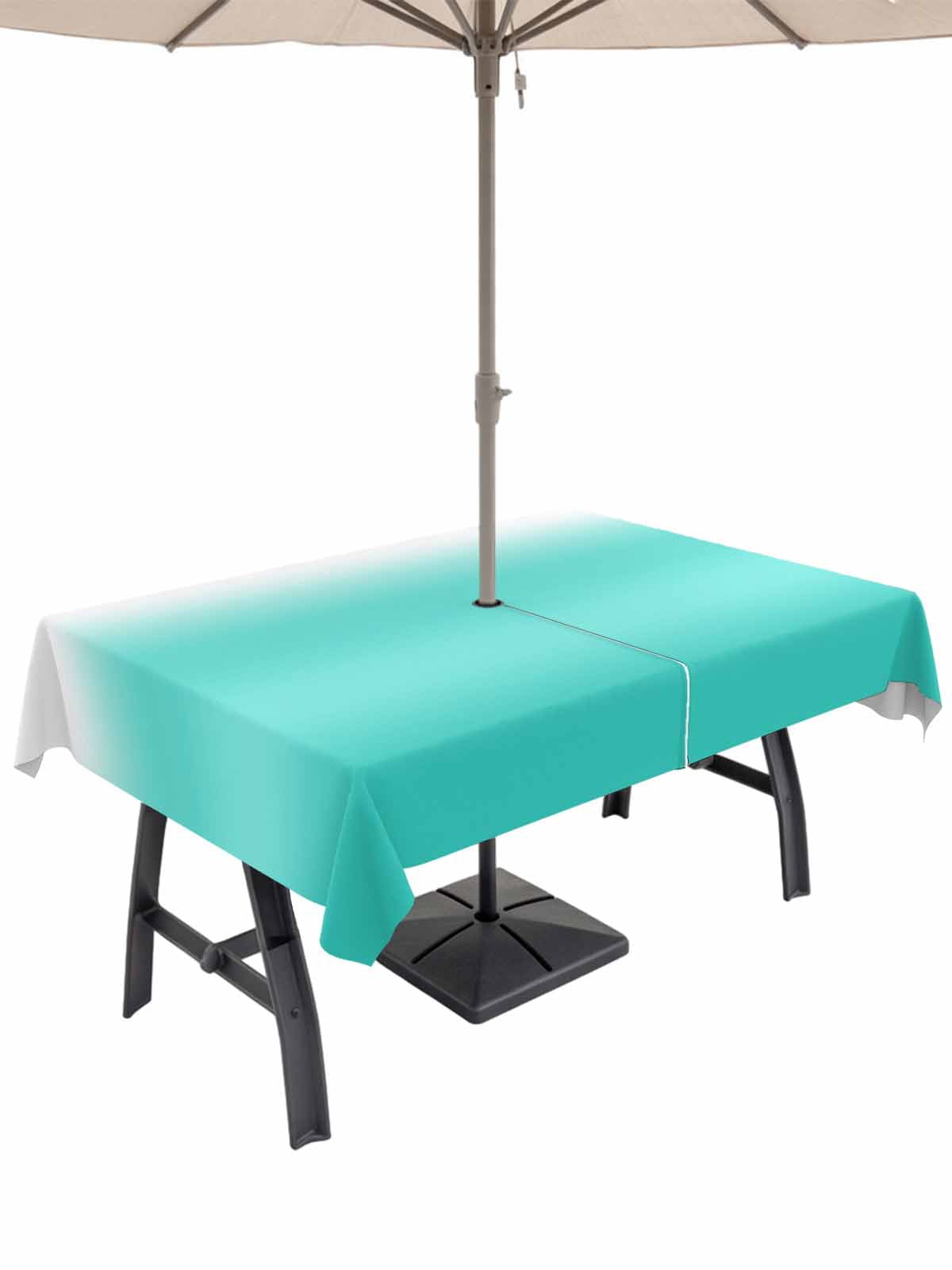 60x102 Inch Outdoor Tablecloth with Umbrella Hole Zipper Rectangle Teal ...