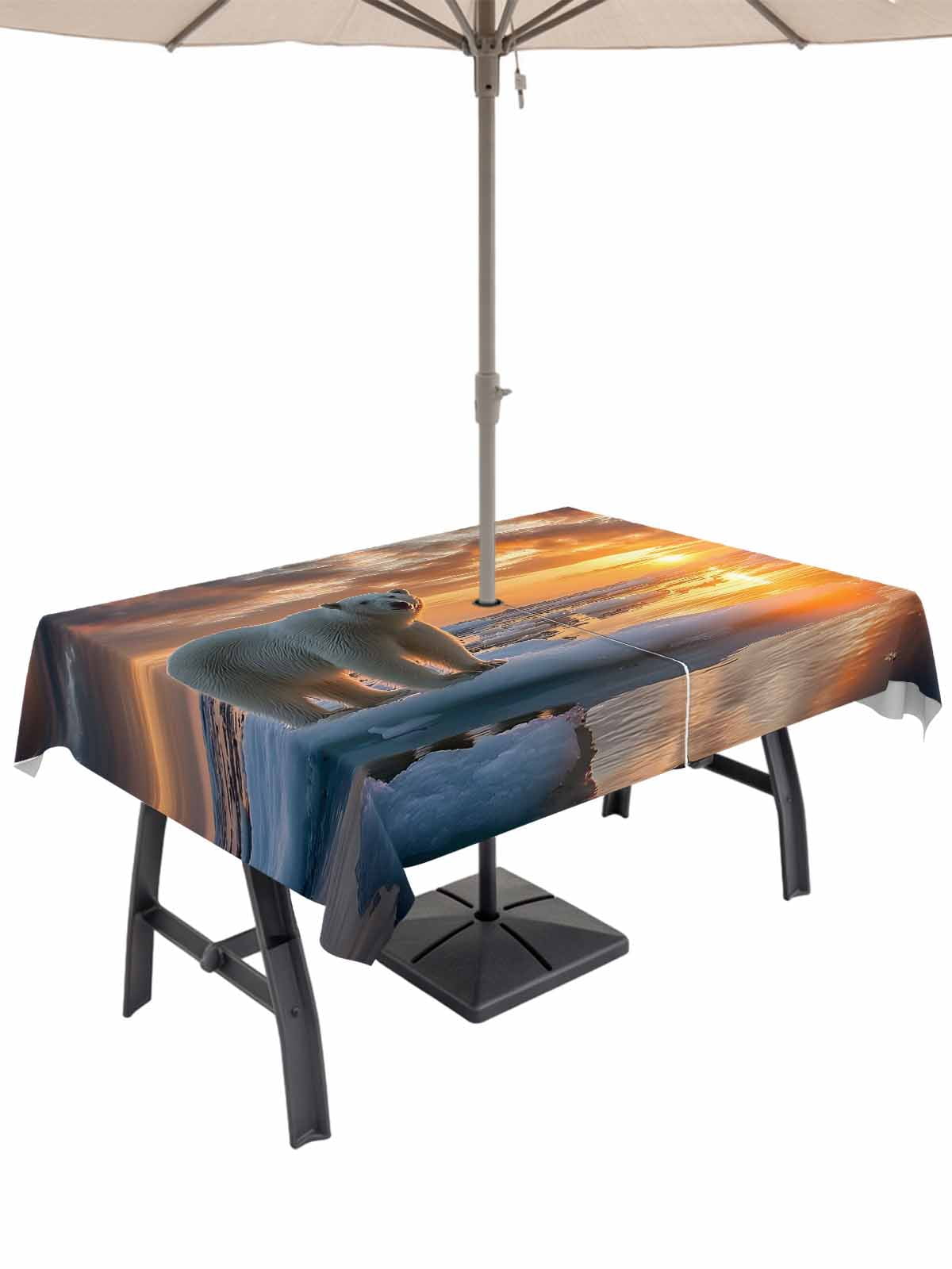 60x102 Inch Outdoor Tablecloth with Umbrella Hole Zipper Rectangle ...