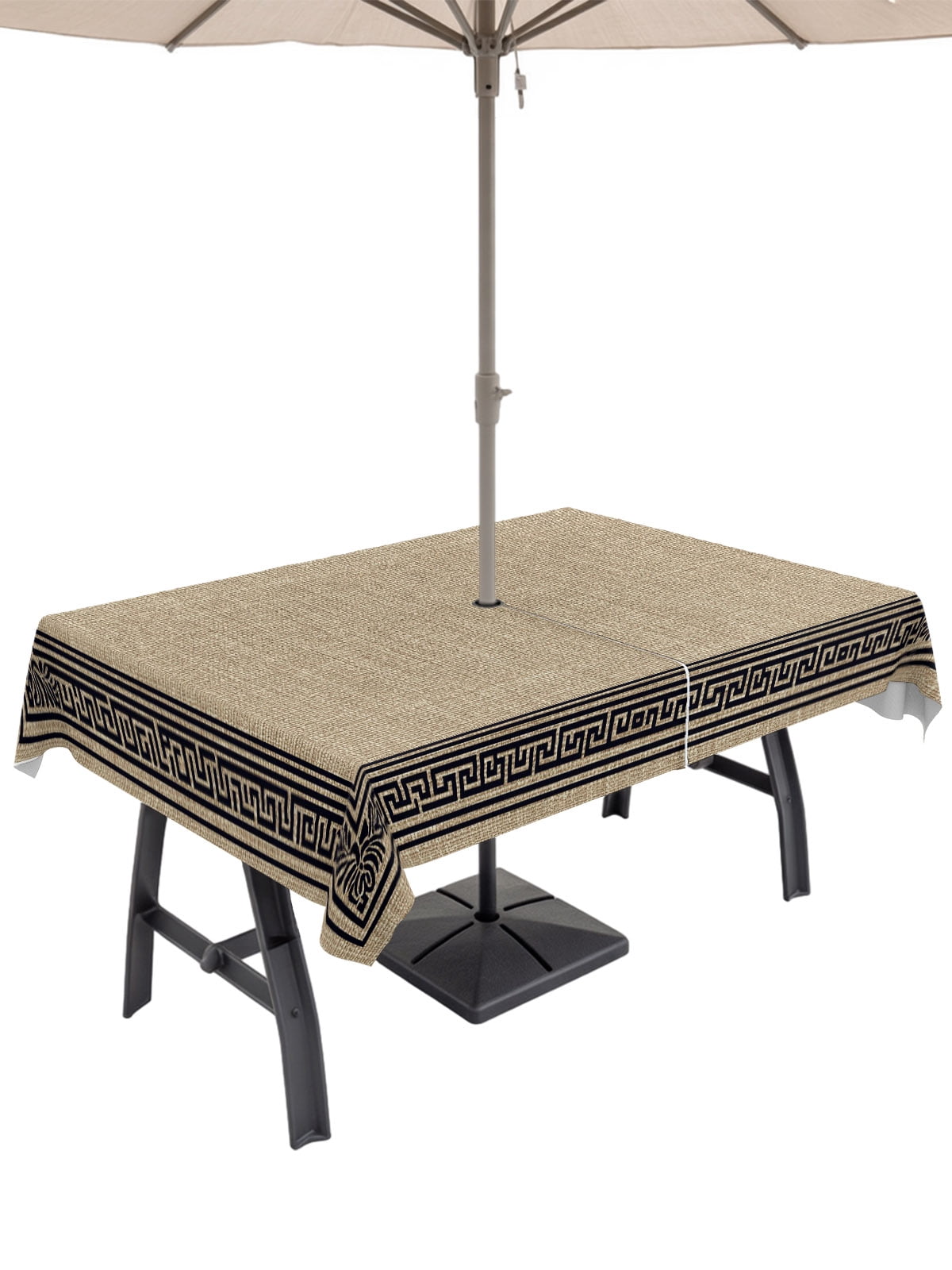 60x102 Rectangle Tablecloth, Black Brown Retro Greek Key Outdoor ...