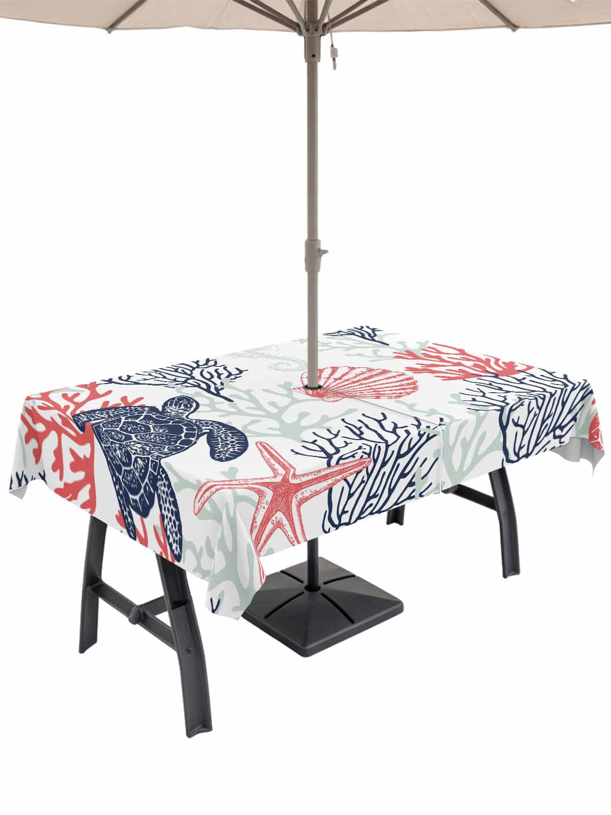 60x102 Rectangle Tablecloth, Blue Red Coastal Outdoor Tablecloth with ...
