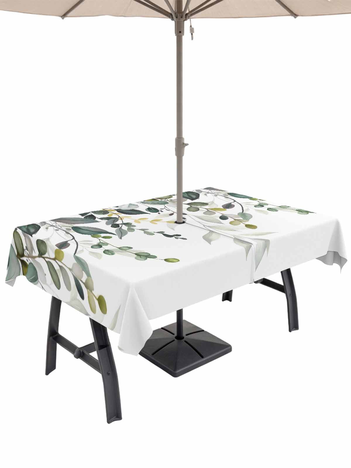 60x102 Rectangle Tablecloth, Green Eucalyptus Outdoor Tablecloth with ...