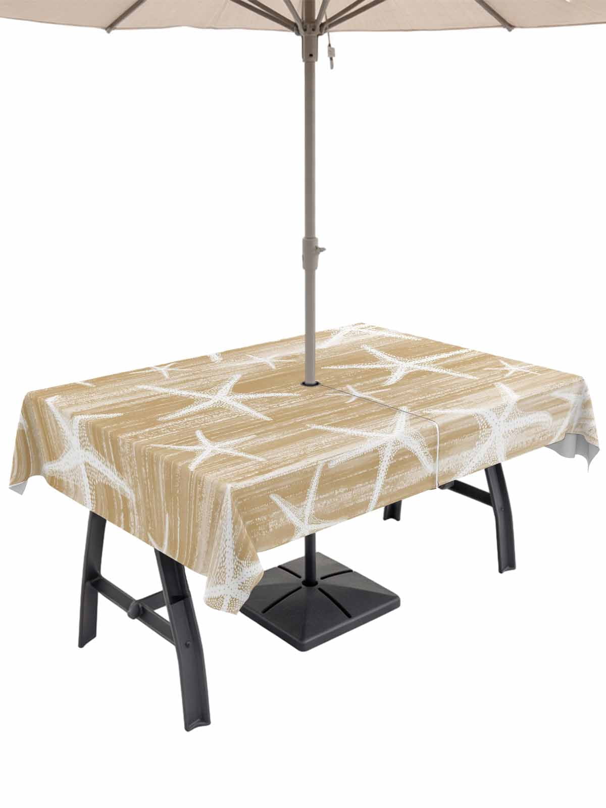 60x102 Rectangle Tablecloth, Light Brown Coastal Starfish Outdoor ...