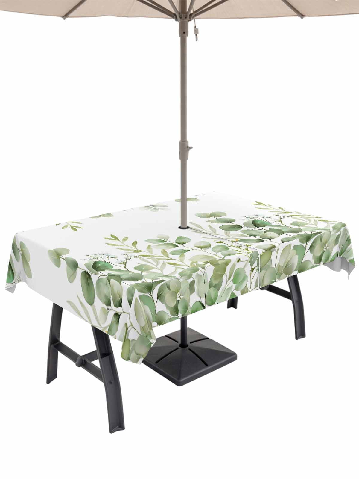 60x102 Rectangle Tablecloth, Light Green Eucalyptus Leaves Outdoor ...