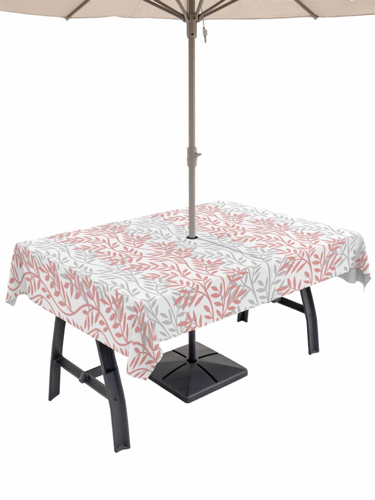 60x102 Rectangle Tablecloth, Pink Gray Botanical Outdoor Tablecloth ...