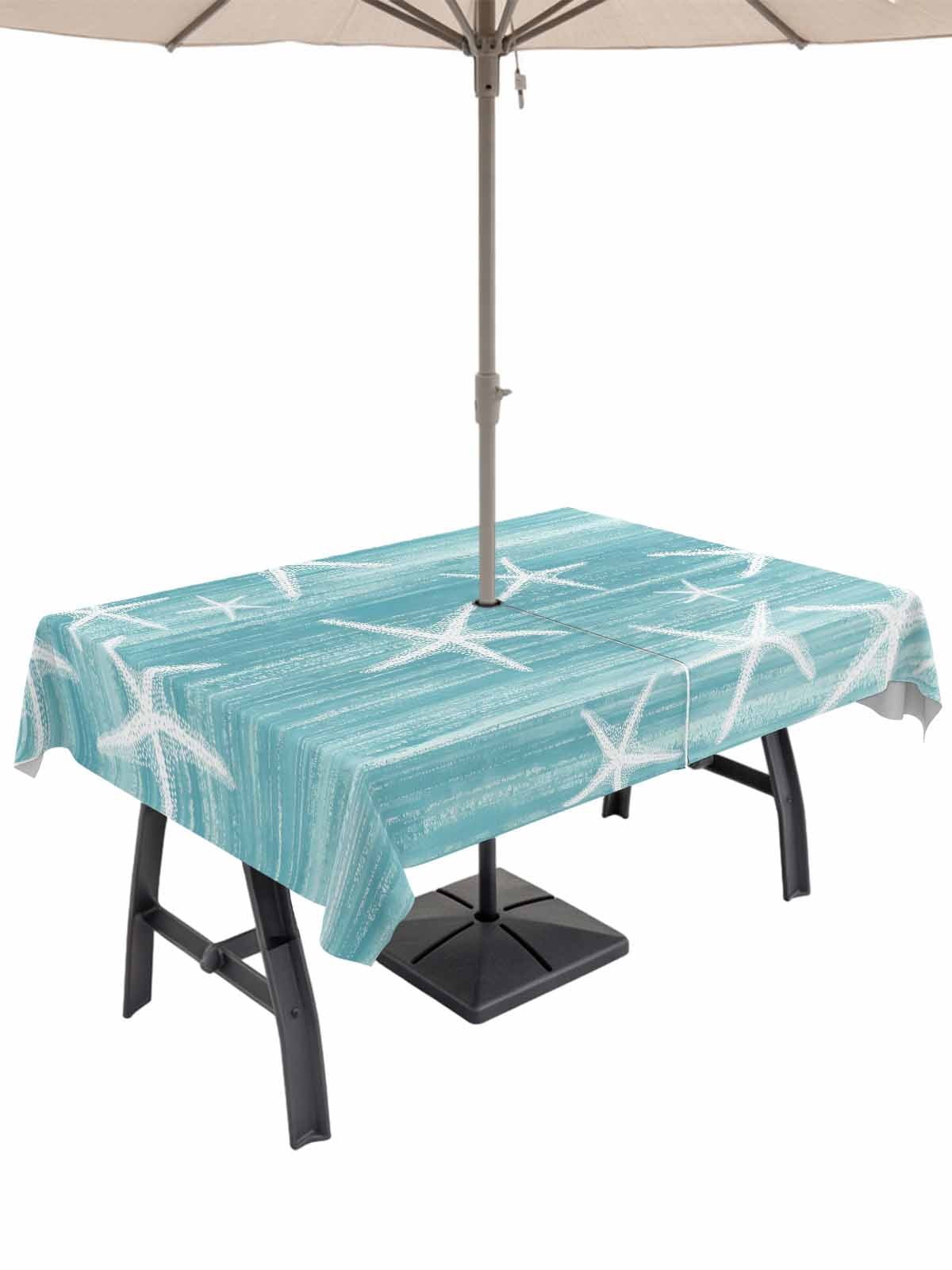 60x102 Rectangle Tablecloth, Teal Coastal Outdoor Tablecloth with ...
