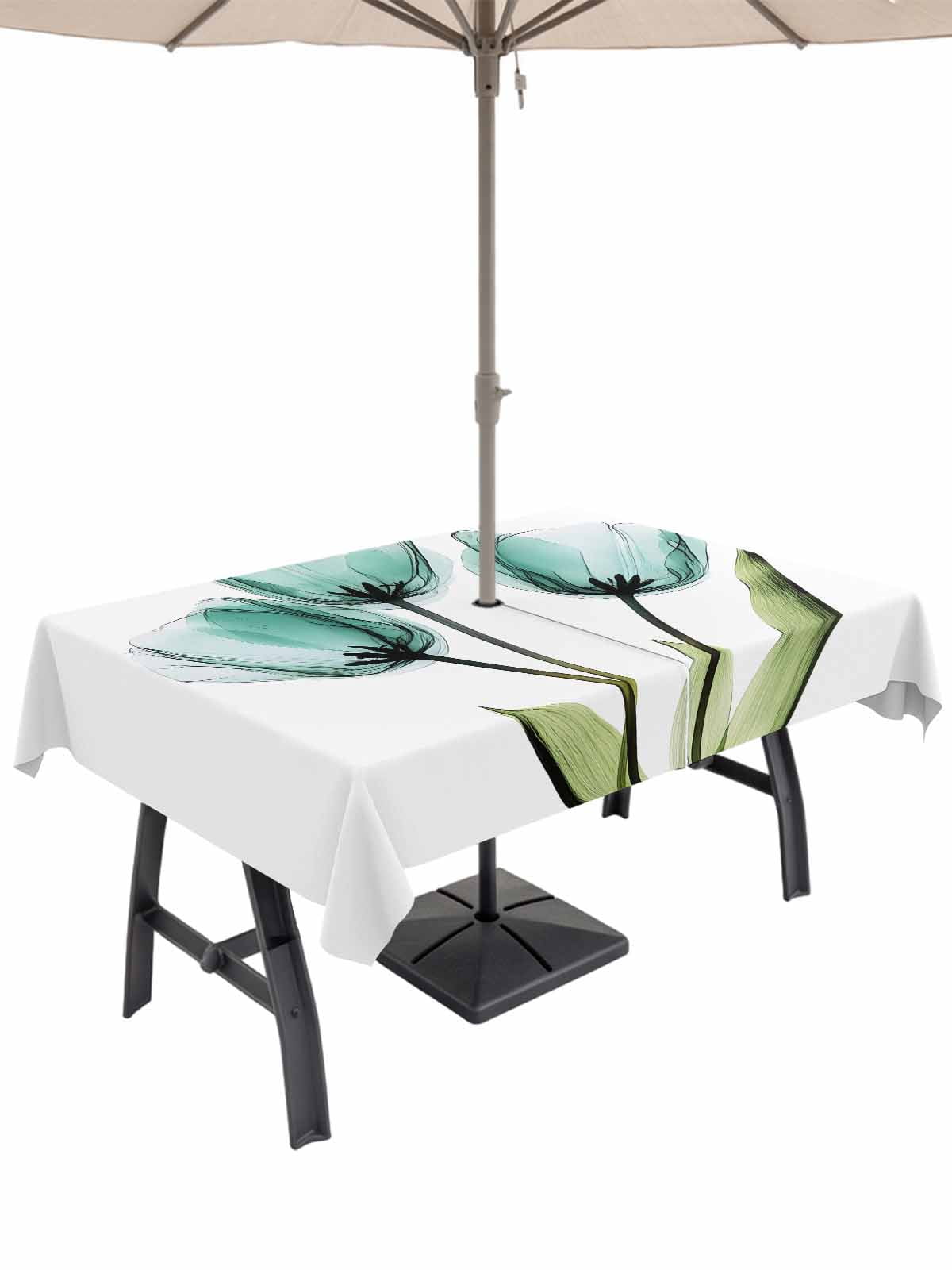 60x102 Rectangle Tablecloth, Turquoise Aqua Tulips Outdoor Tablecloth ...