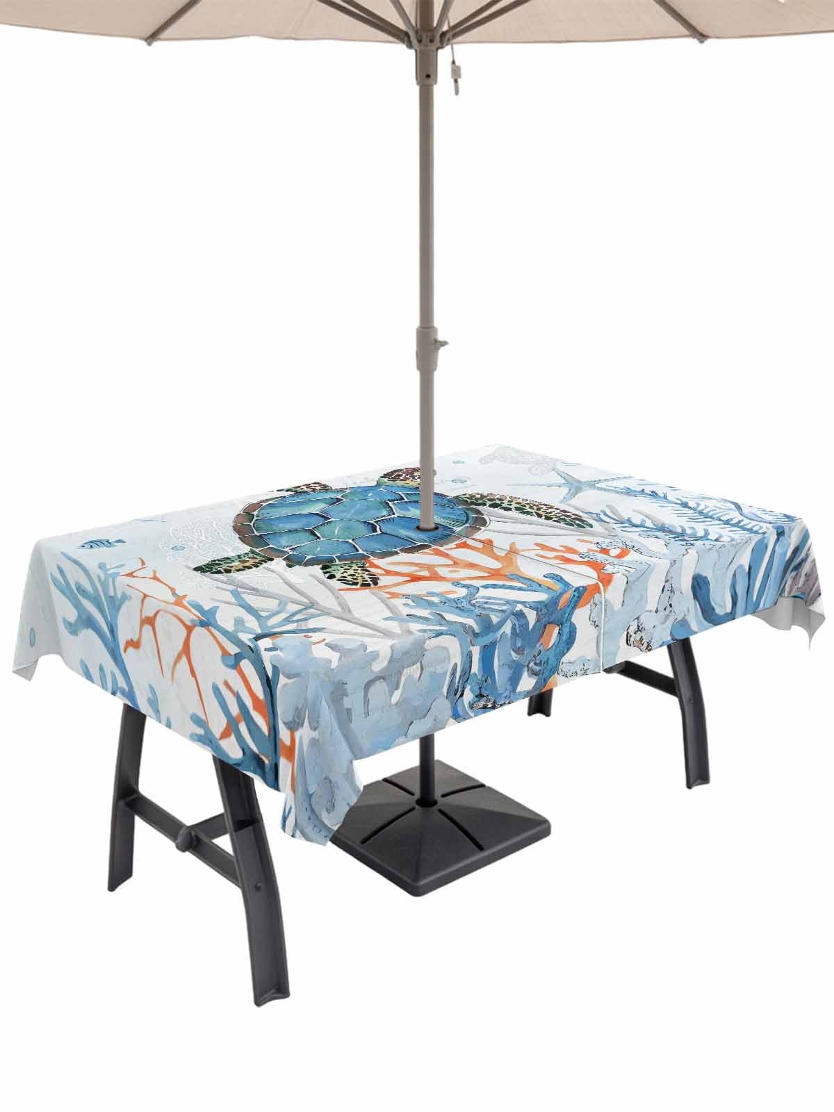 60x102 Rectangle Tablecloth, Turtle Outdoor Tablecloth with Umbrella ...