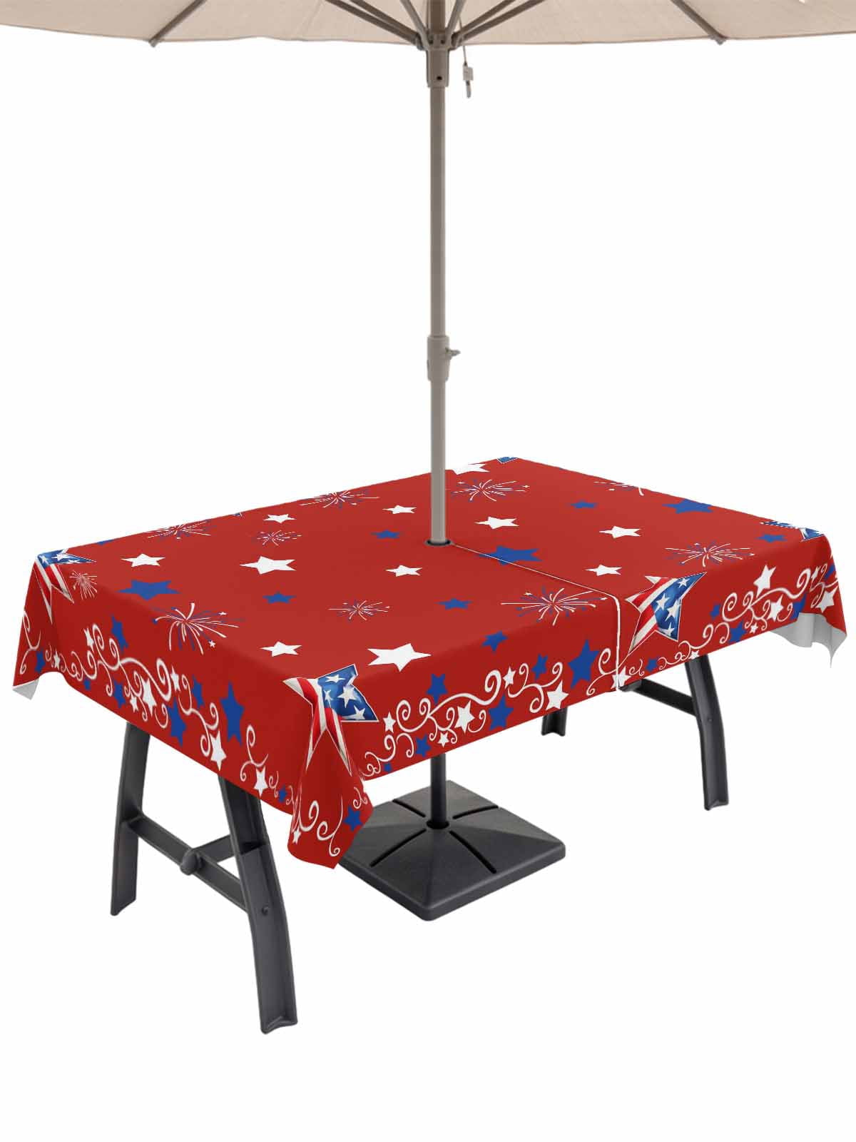 60x120 Inch Outdoor Tablecloth with Umbrella Hole Zipper Rectangle 4th ...