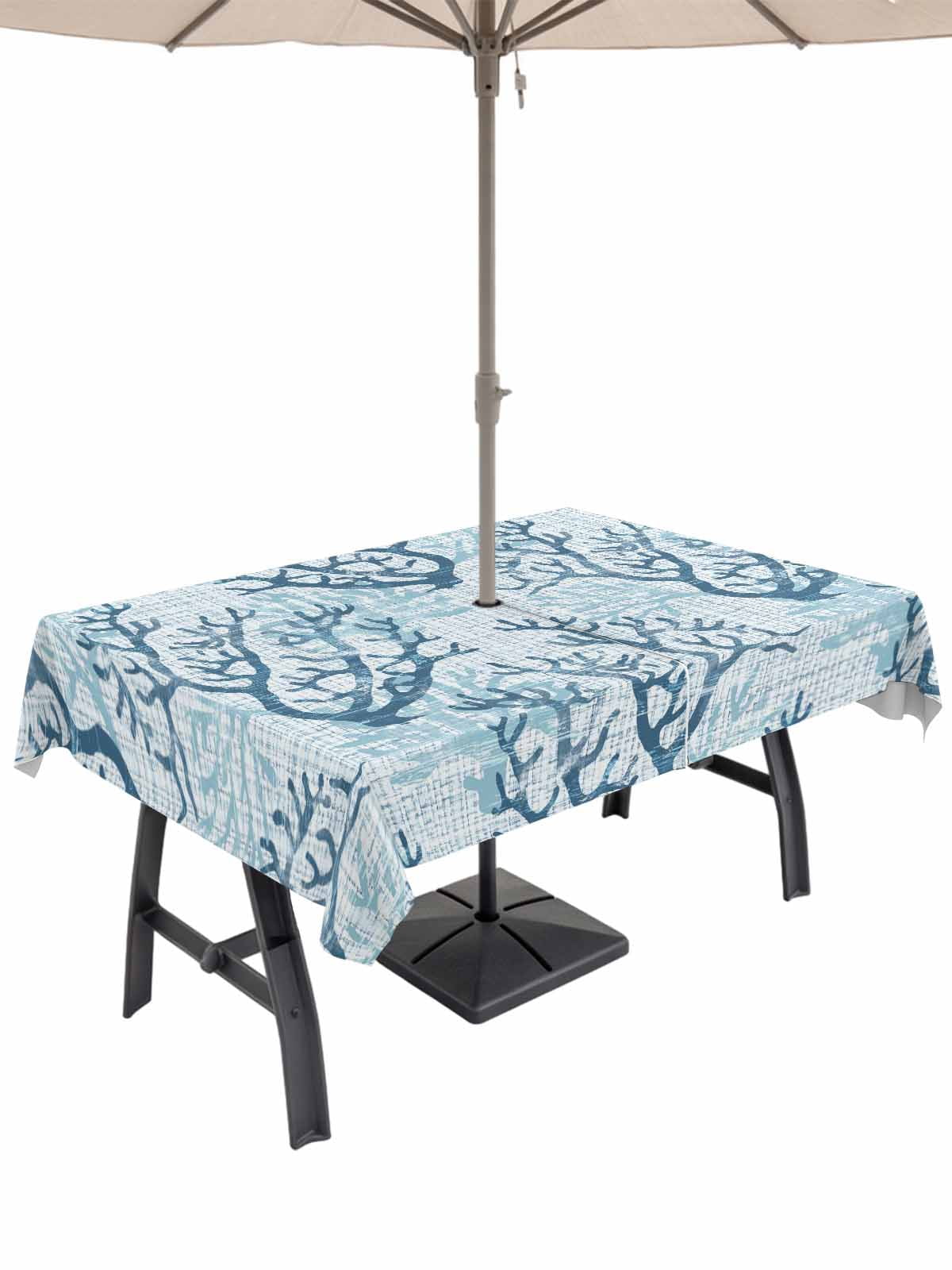 60x120 Inch Outdoor Tablecloth with Umbrella Hole Zipper Rectangle Blue ...